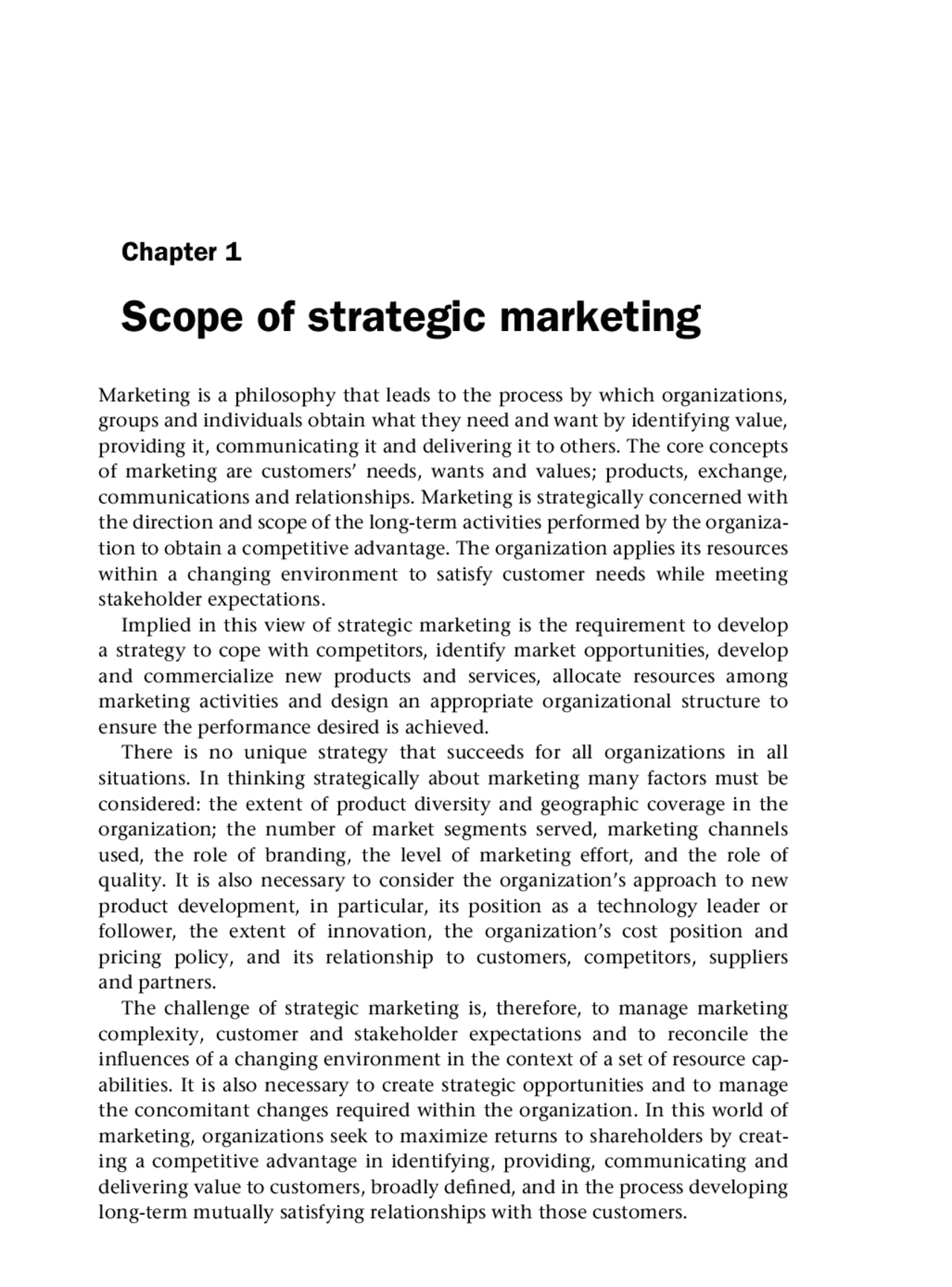Scope of strategic marketing | Study notes Marketing | Docsity