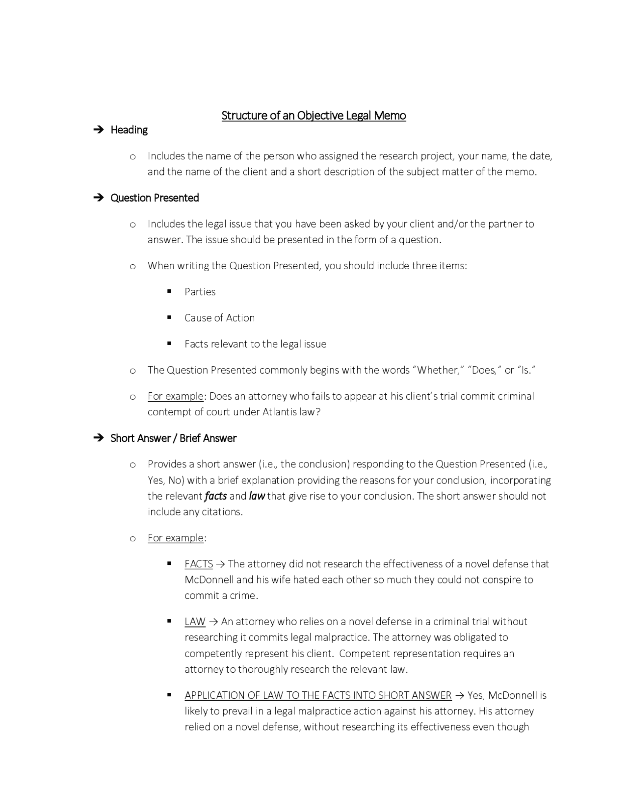 Structure of an Objective Legal Memo | Law Tutors | Study notes Law ...