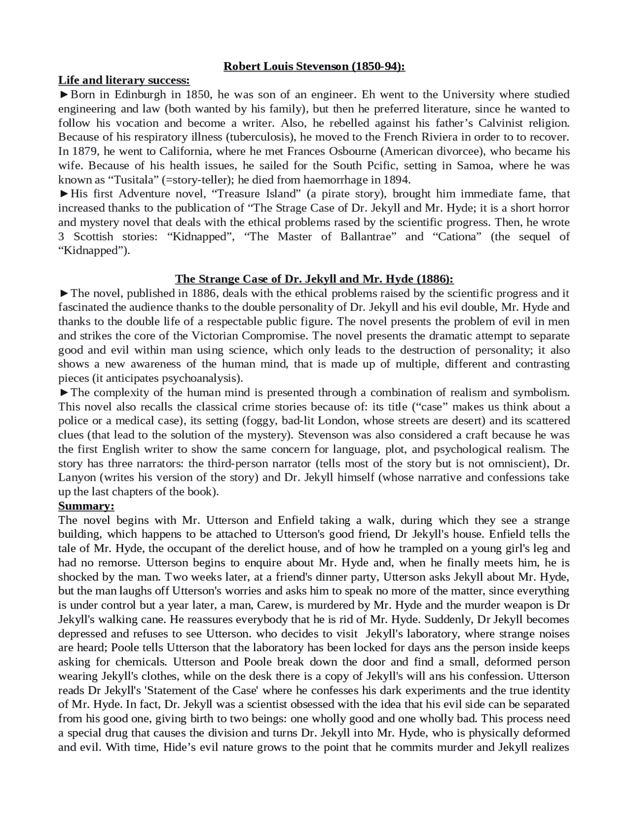 The Strange Case Of Dr Jekyll And Mr Hyde Text Analysis Appunti