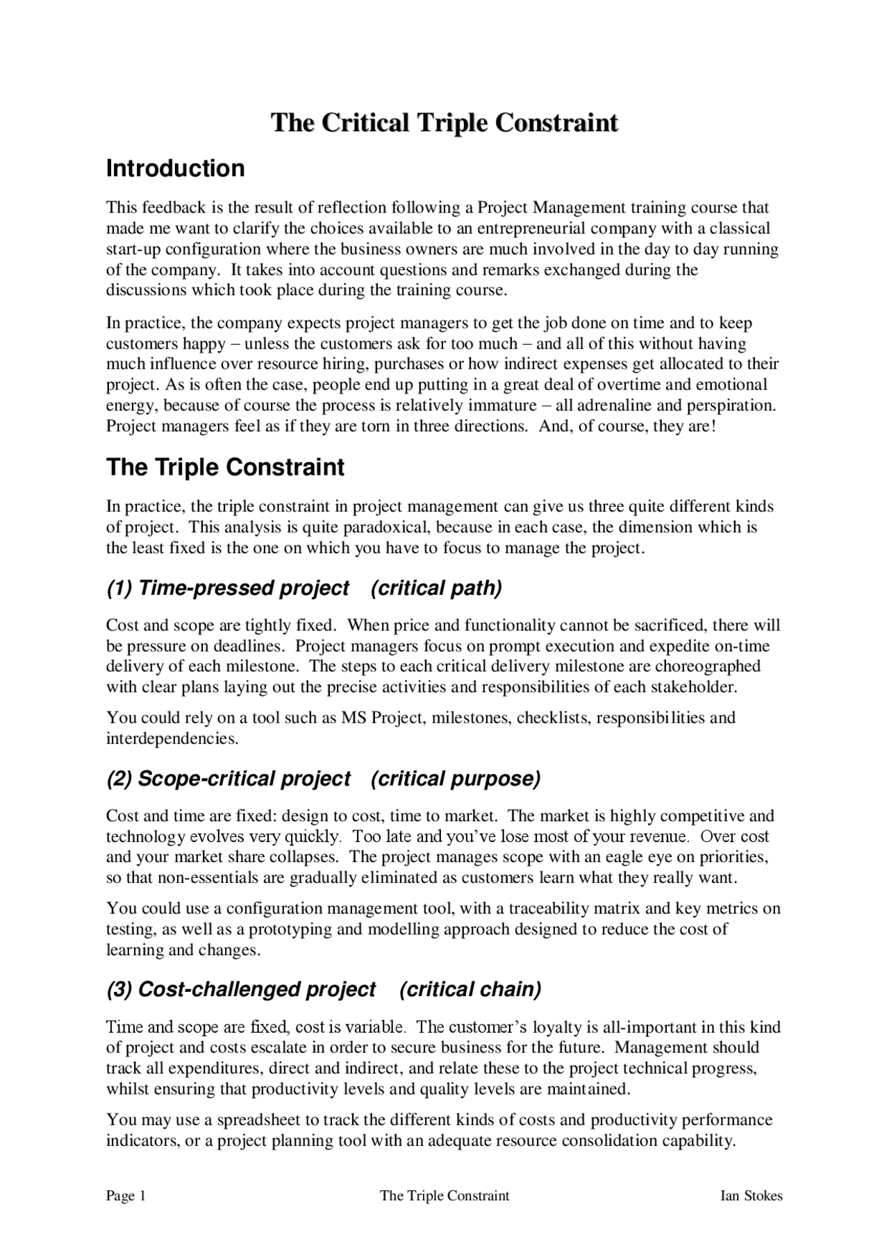 Critical Triple Constraint Lecture Notes Project Management Docsity