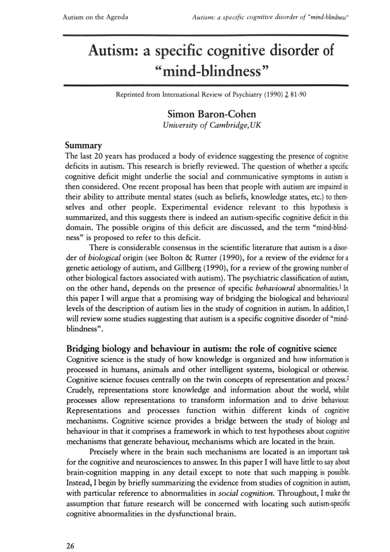 A specific cognitive disorder of “mind-blindness | Schemes and Mind ...