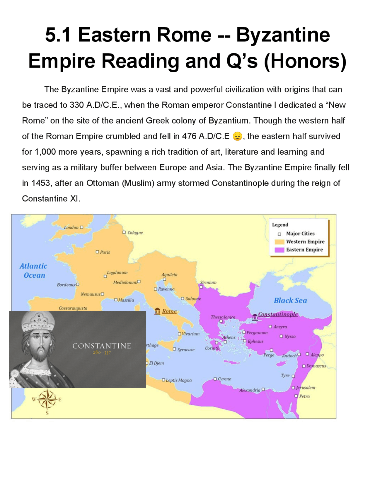 5.1 Eastern Rome -- Byzantine Empire Reading and Q's ... | Study Guides ...