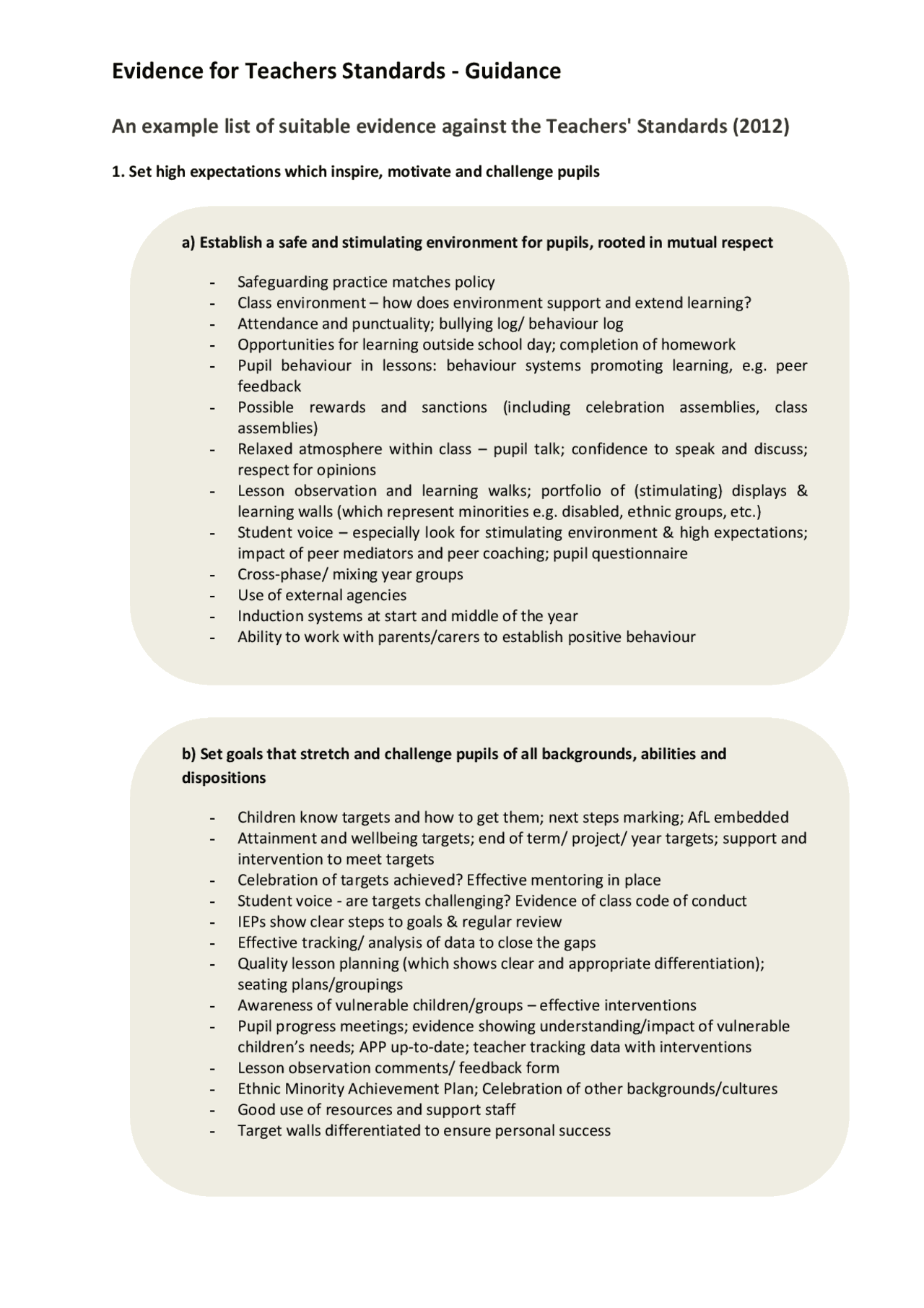 Evidence for Teachers Standards | Exercises Voice | Docsity