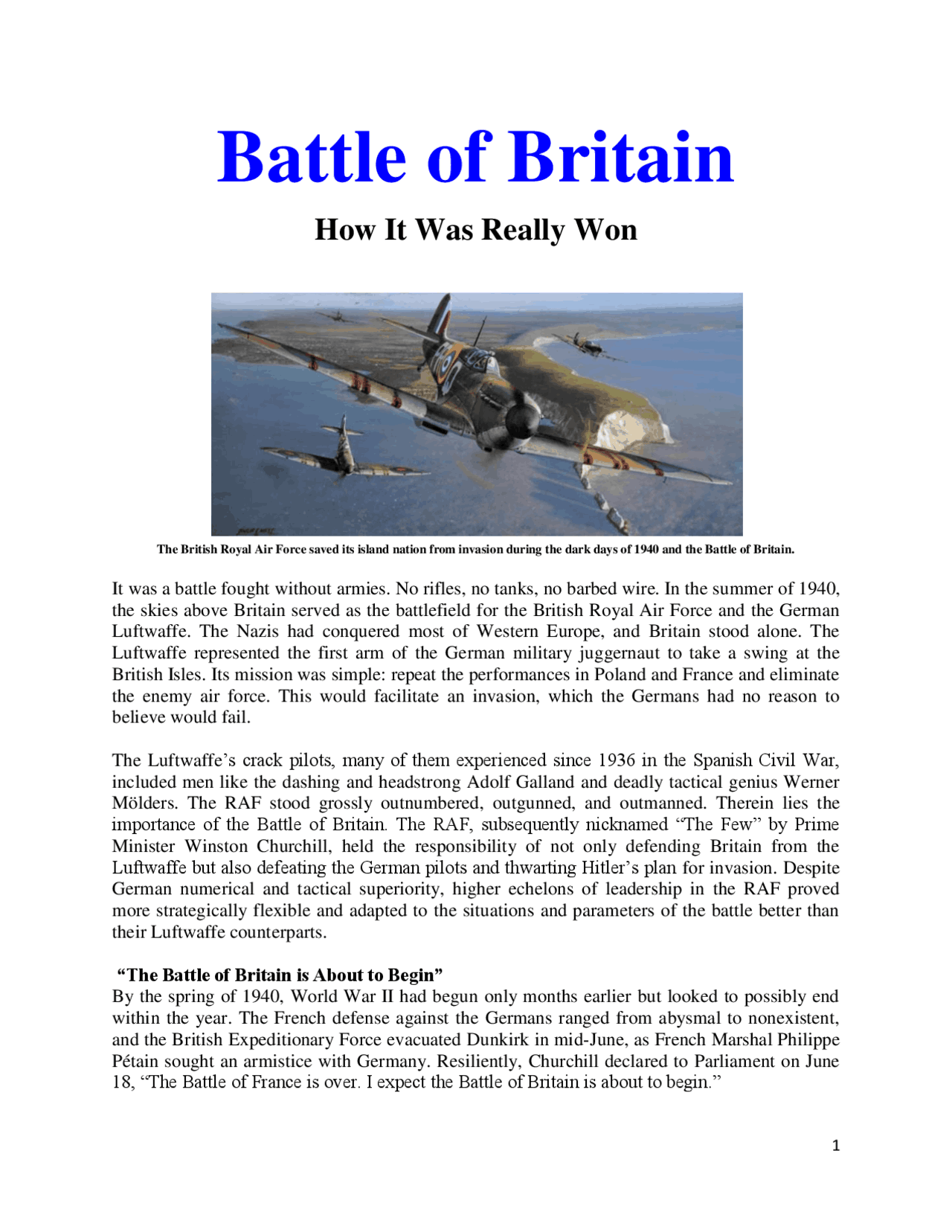 The Battle of Britain: How the RAF Turned the Tide | Exercises German ...