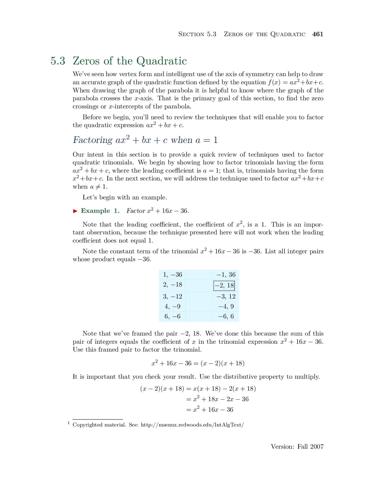 5.3 Zeros of the Quadratic | Study notes Elementary Mathematics | Docsity