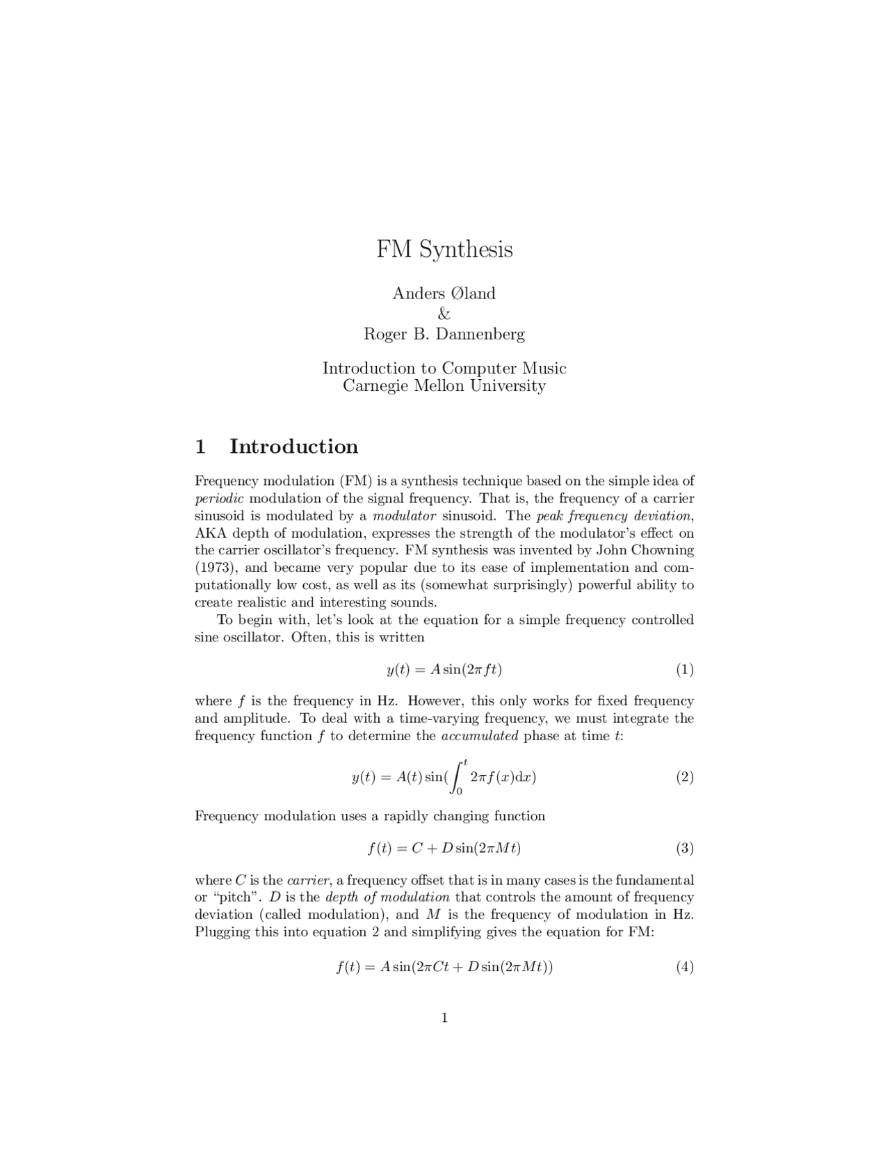 Fm Synthesis Summaries Music Docsity