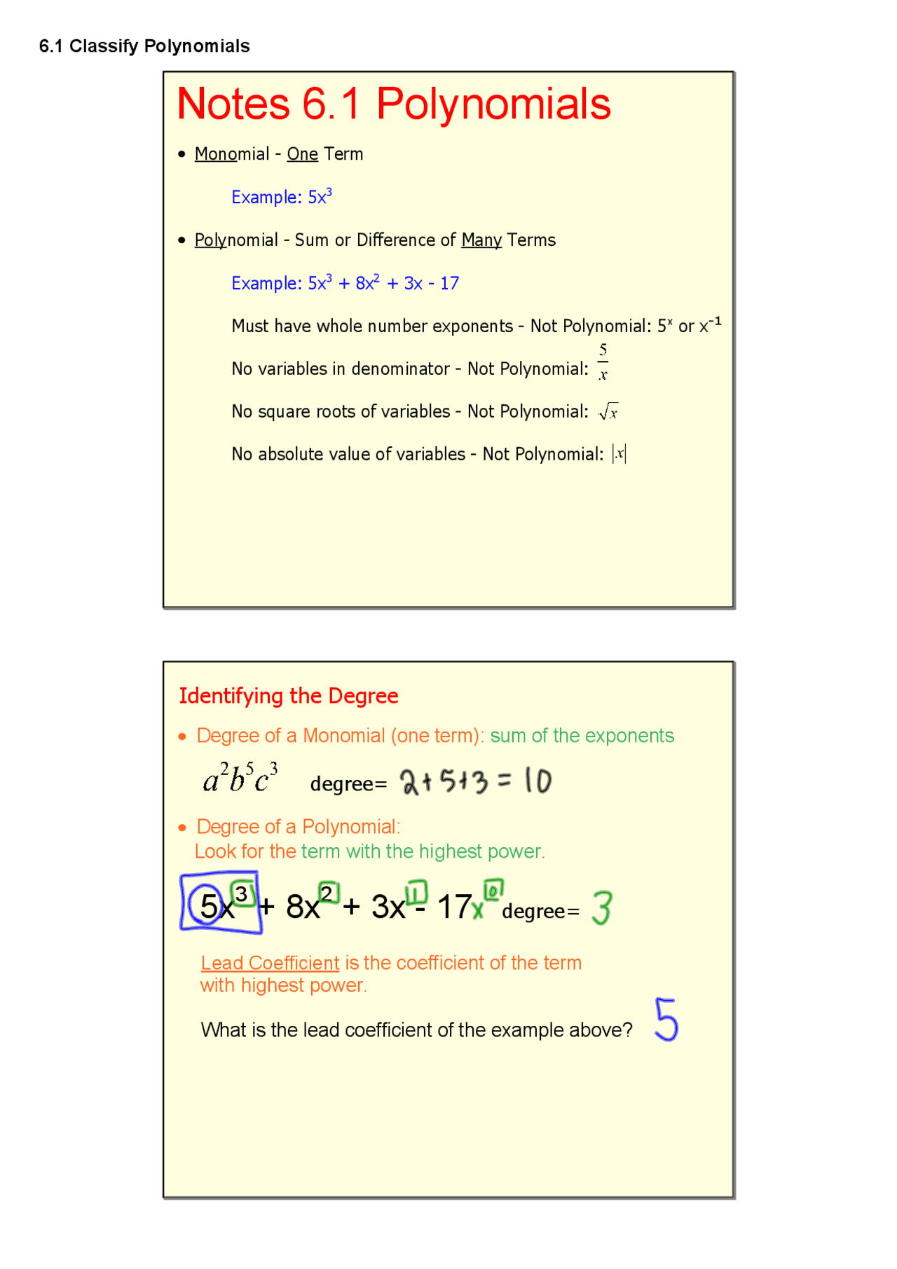 61 Classify Polynomials Lecture Notes Pre Calculus Docsity
