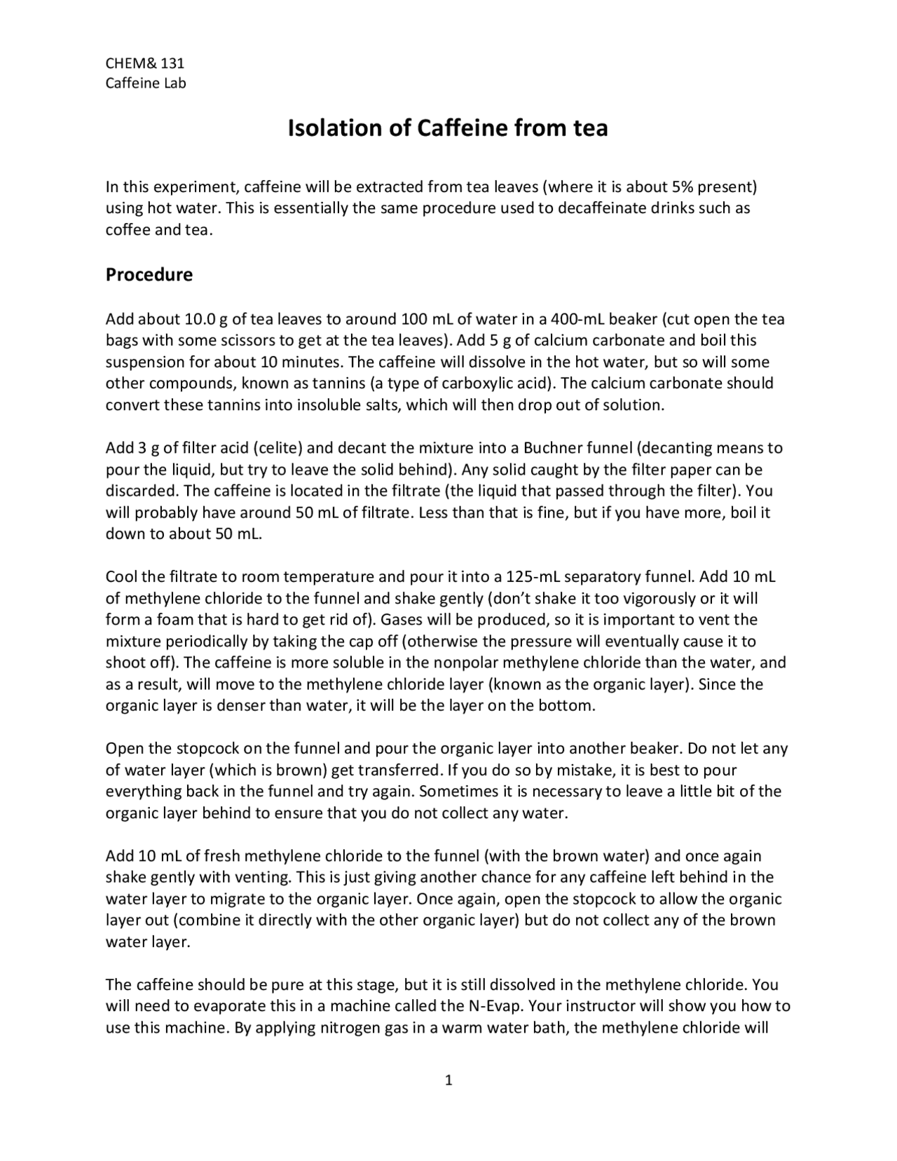 Isolation of Caffeine from tea | Study notes Chemical Experimentation ...