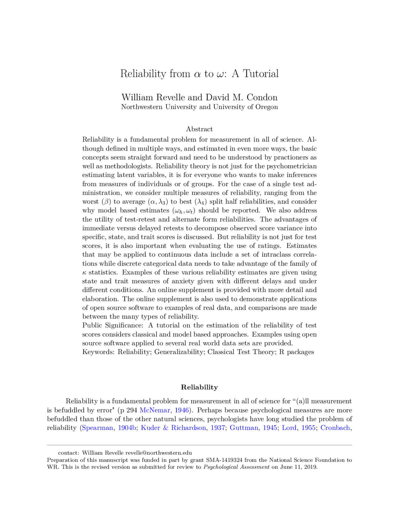 Reliability from α to ω: A Tutorial | Guide, Progetti e Ricerche Psicologia | Docsity
