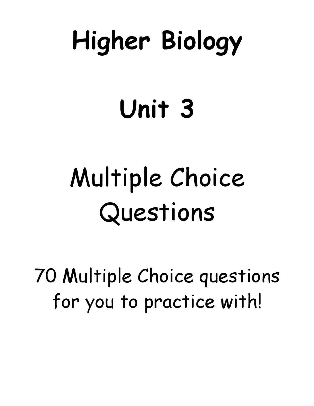 Higher Biology Unit 3 Multiple Choice Questions | Study notes Biology ...