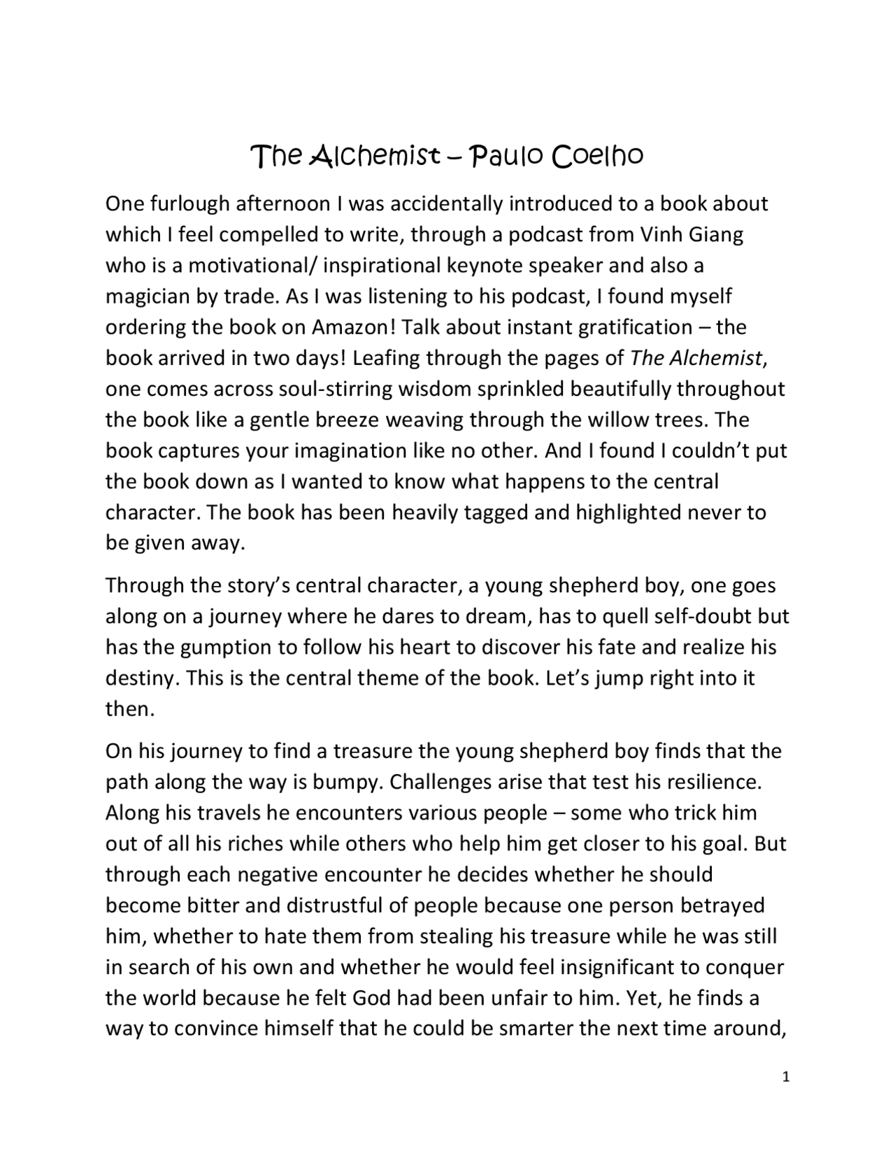 The Alchemist – Paulo Coelho | Exams English Literature | Docsity