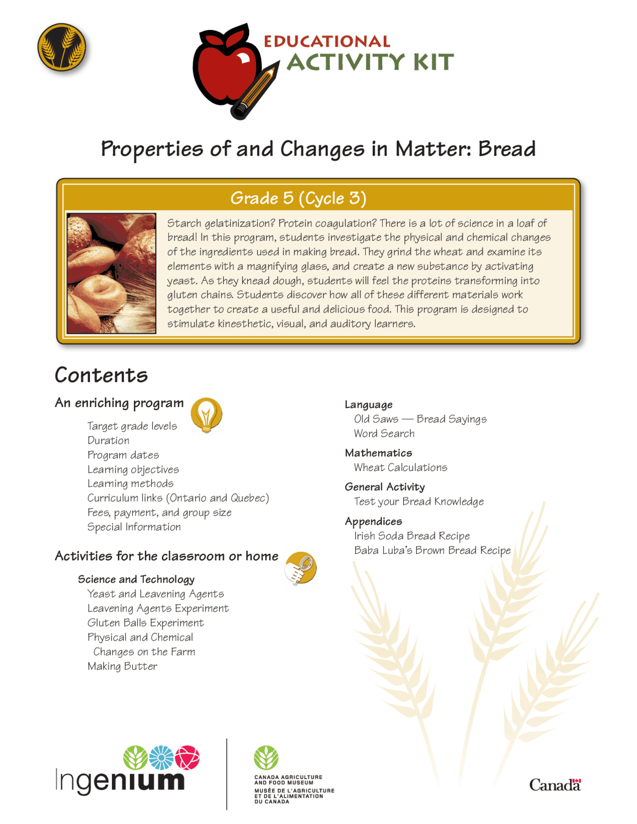 Properties Of And Changes In Matter Bread Lecture Notes Technology