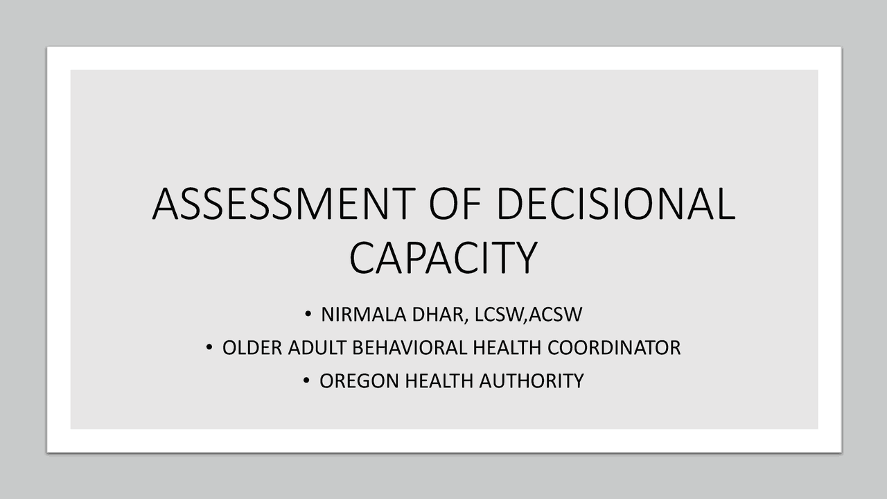 ASSESSMENT OF DECISIONAL CAPACITY | Study notes Law | Docsity
