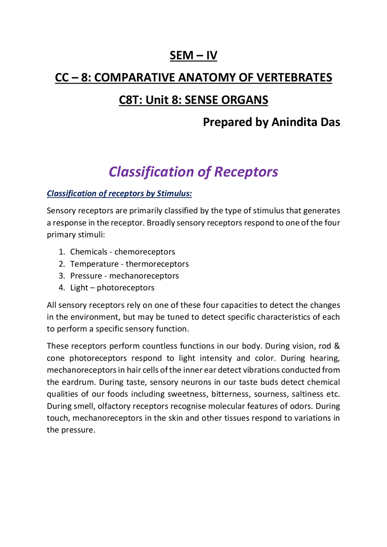 Sensory Receptors Types And Functions