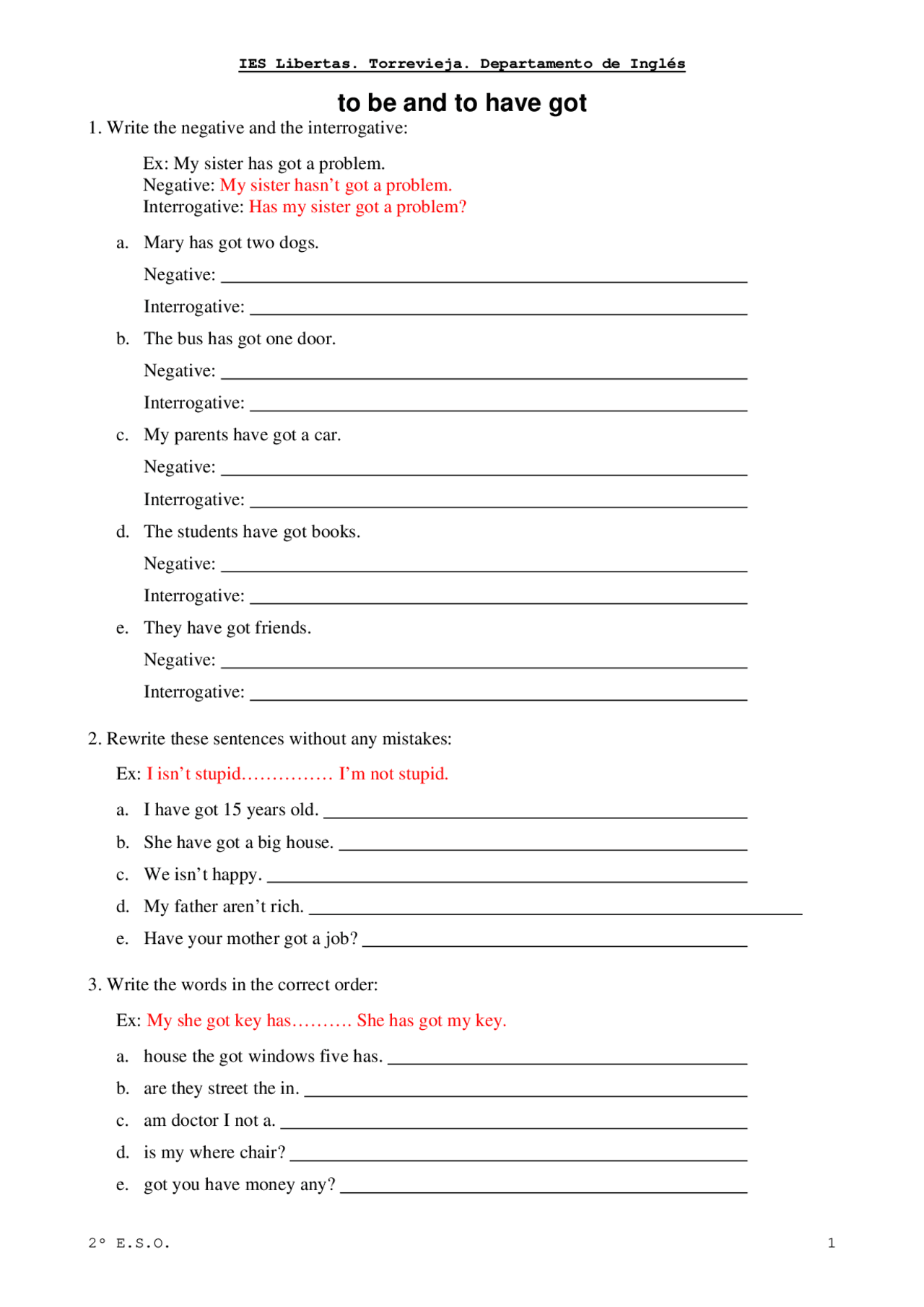 To be and to have got exercises | Study notes English | Docsity