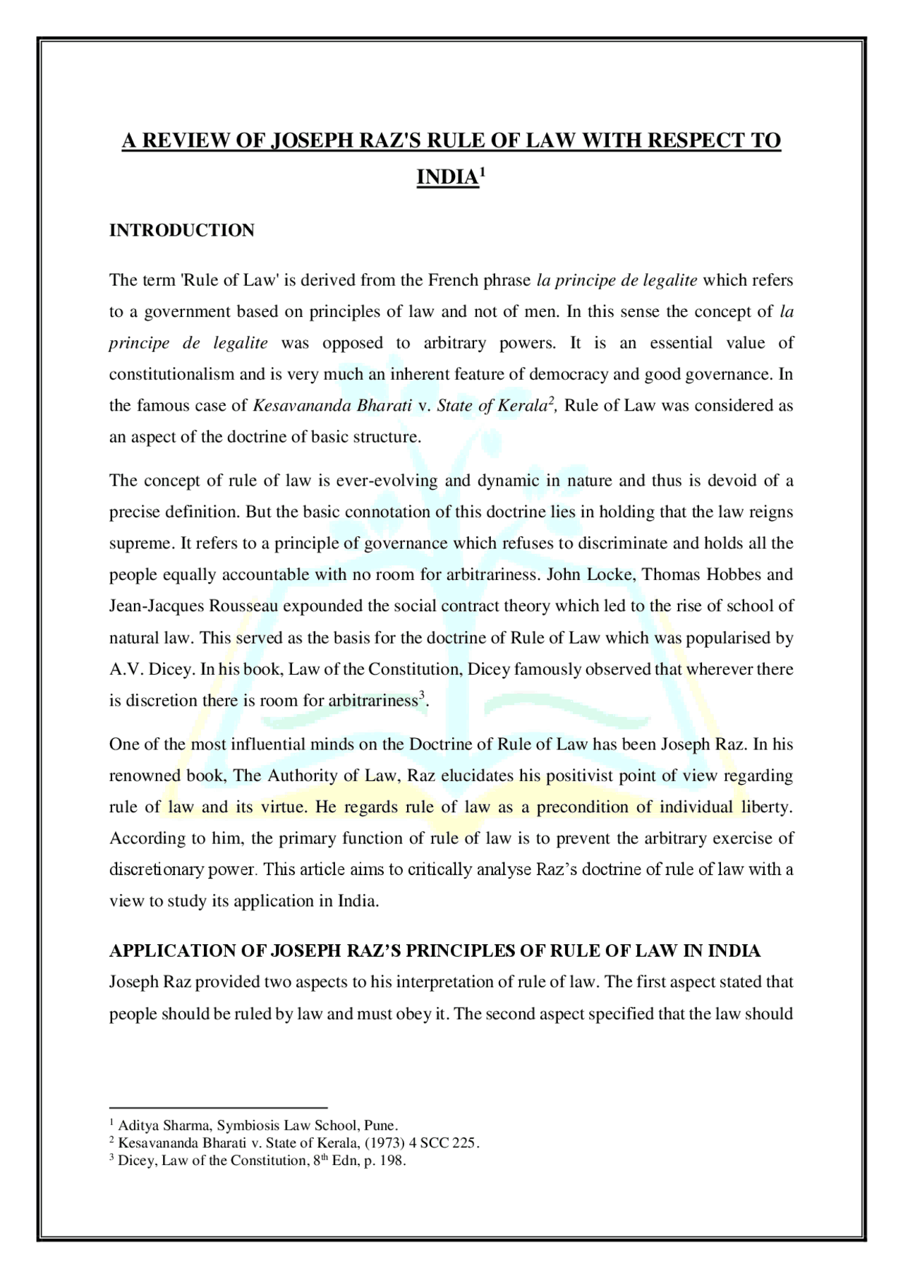 A REVIEW OF JOSEPH RAZ'S RULE OF LAW WITH ... | Summaries Law | Docsity