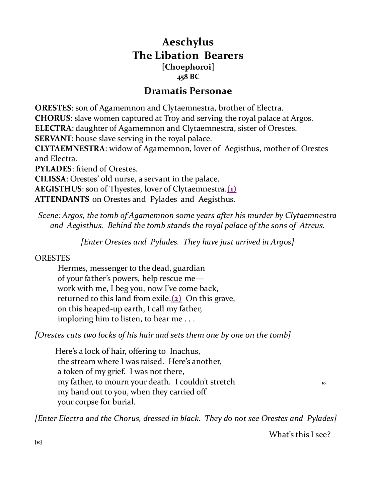 Aeschylus The Libation Bearers | Exercises Business | Docsity