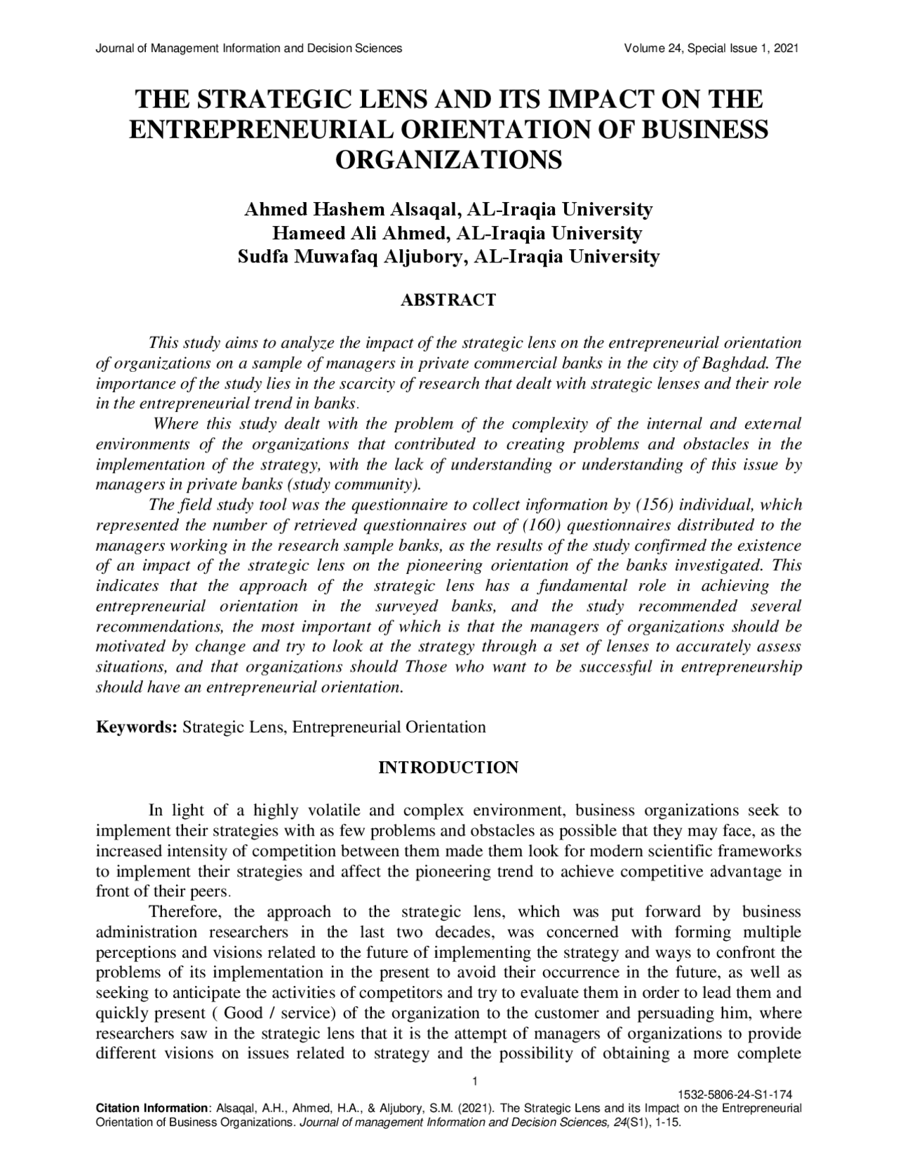 Strategic Lens Approach: Key to Entrepreneurial Orientation and ...