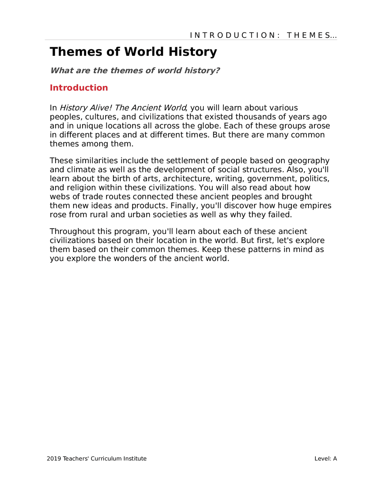 Themes in World History: Human-Environment, Rise of Civilizations ...