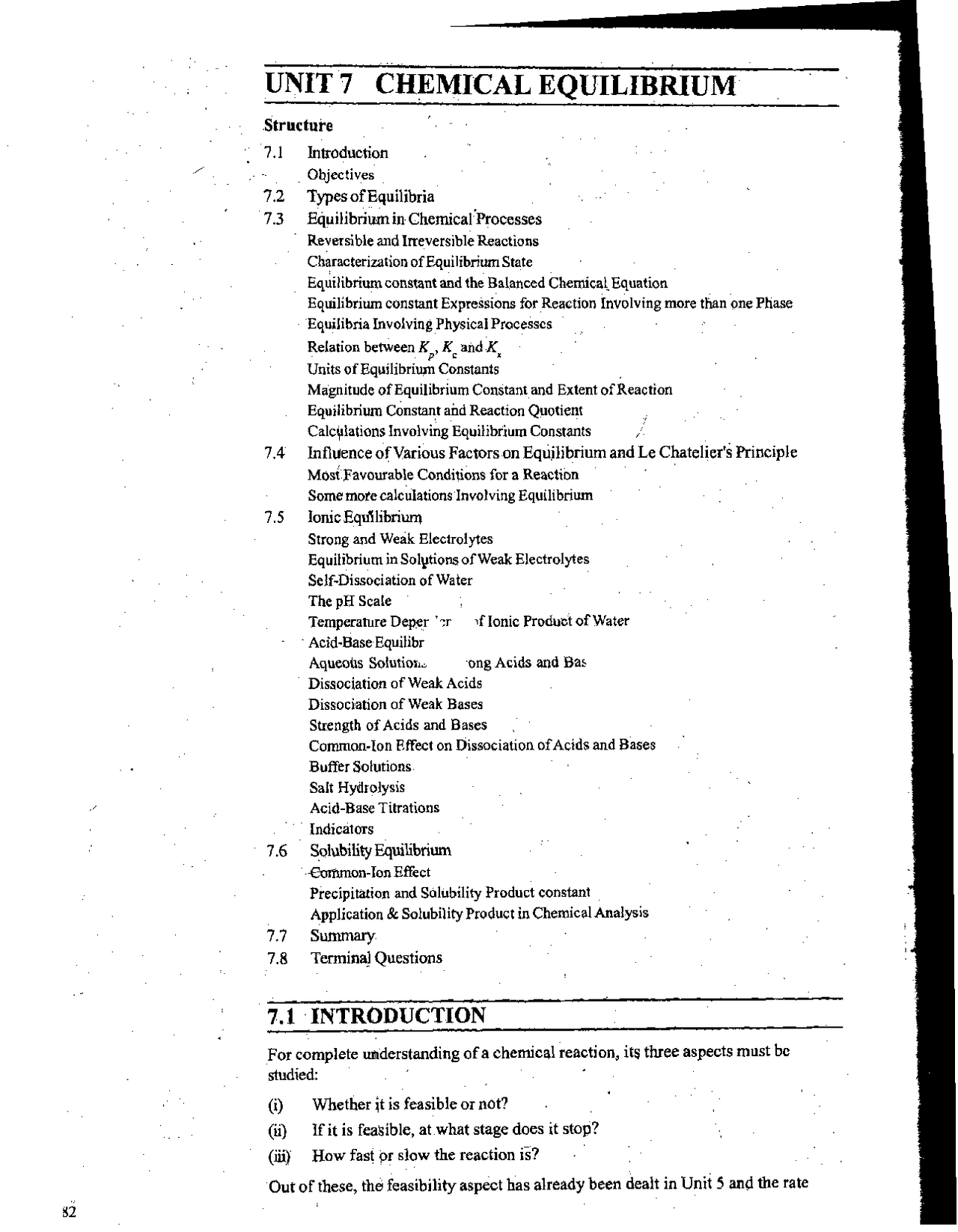 UNIT 7 CHEMICAL EQUILIBRIUM | Study notes Chemistry | Docsity