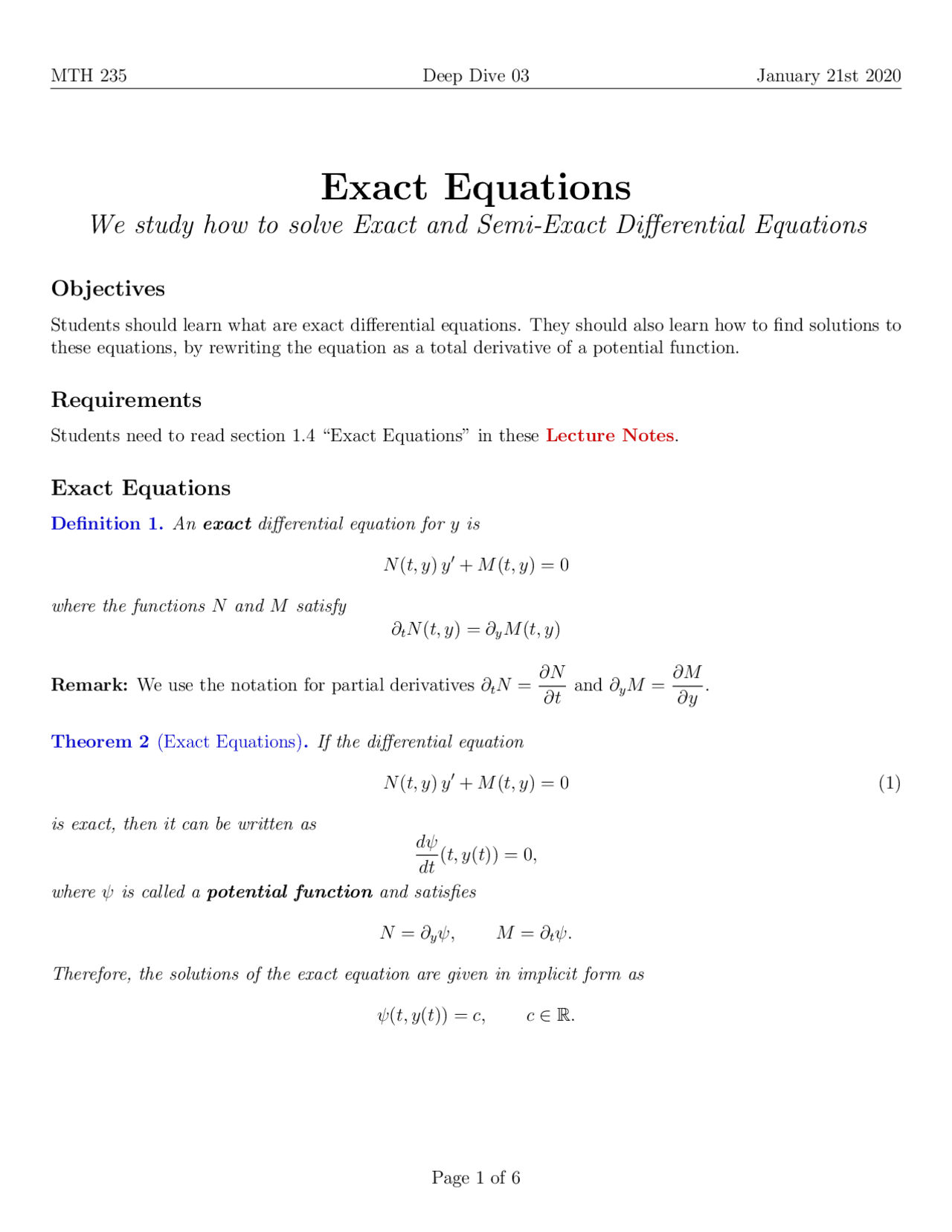 Exact Equations Exams Differential Equations Docsity