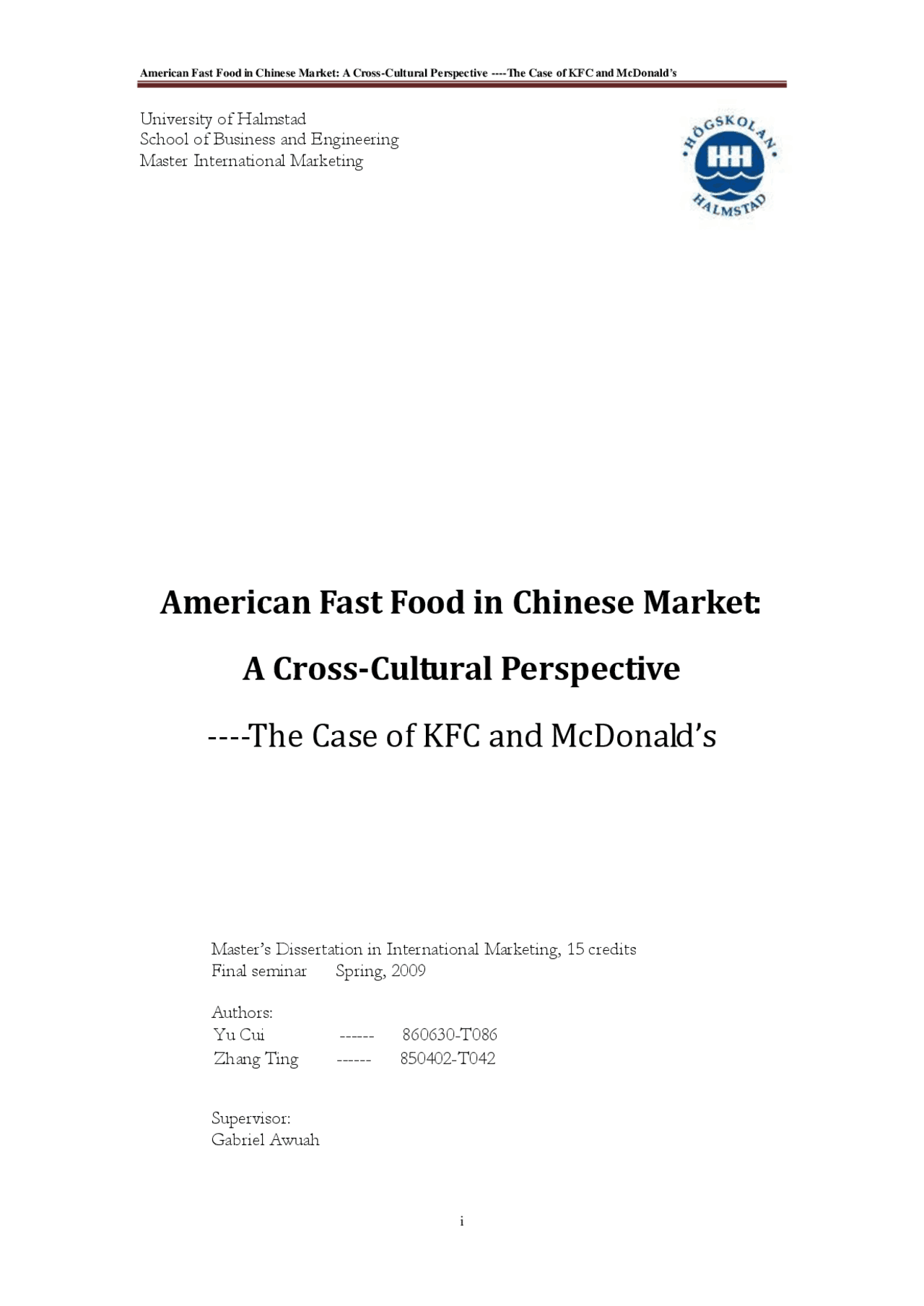 American Fast Food in Chinese Market: A Cross-Cultural ... | Lecture ...