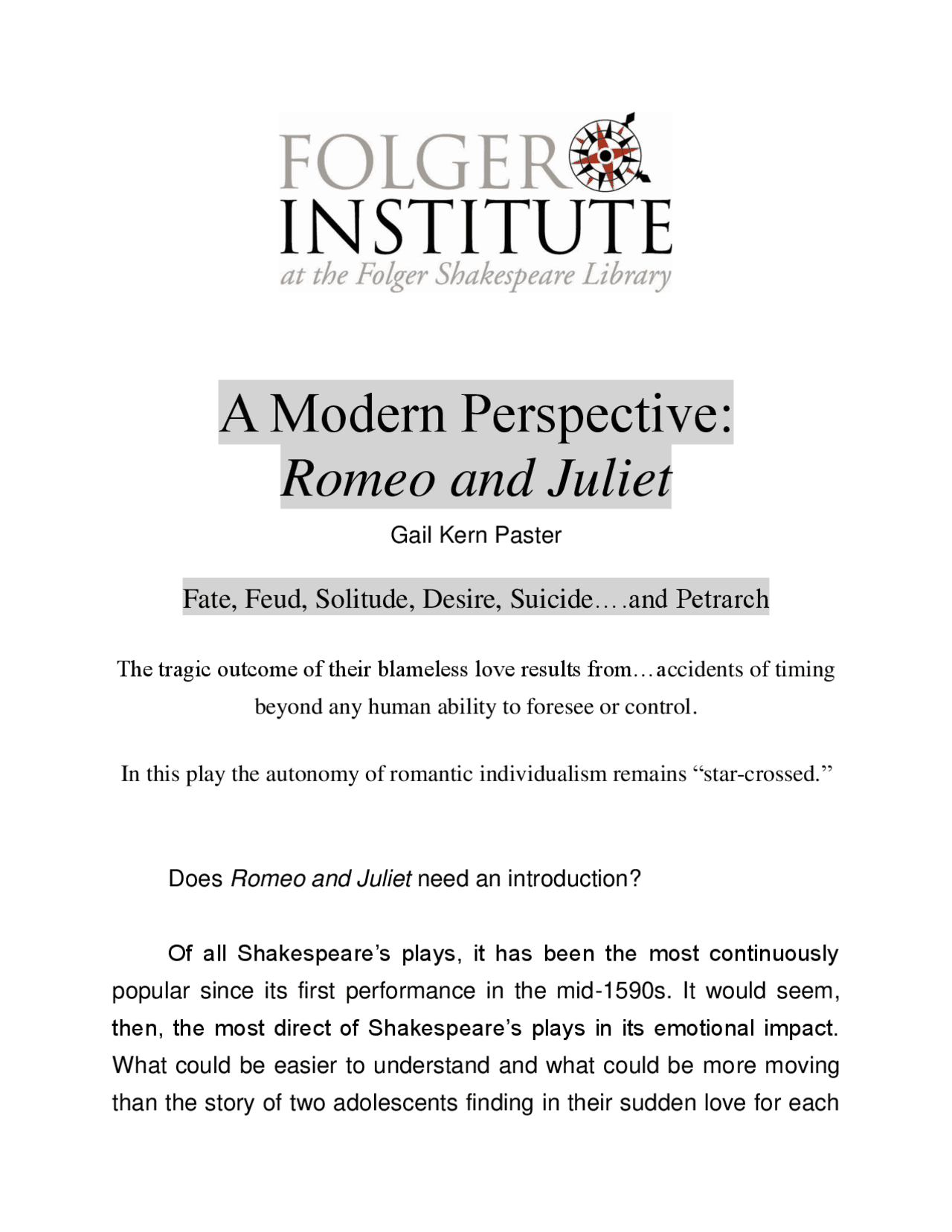 A Modern Perspective: Romeo and Juliet | Study Guides, Projects ...