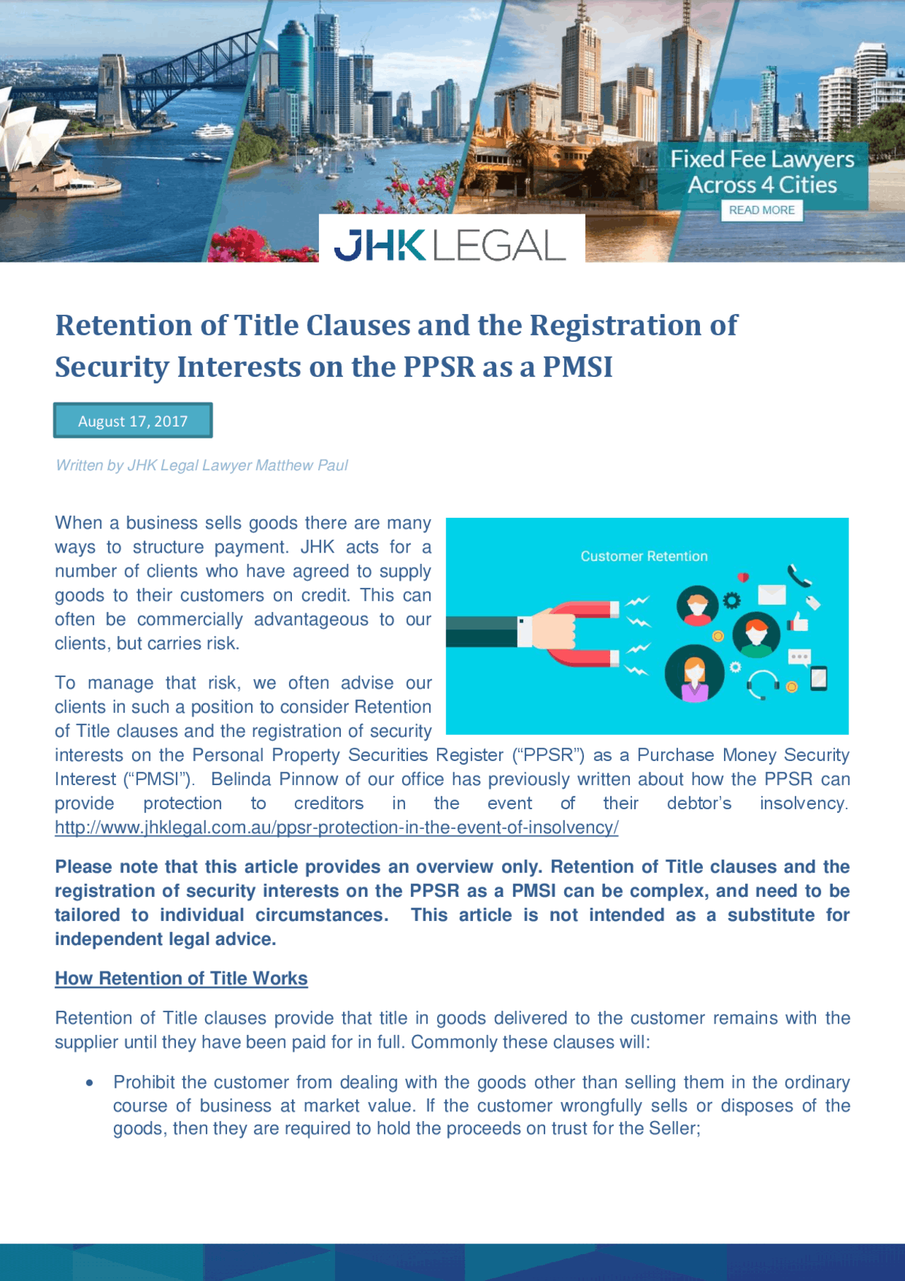 Retention Of Title Clauses And The Registration Of Security