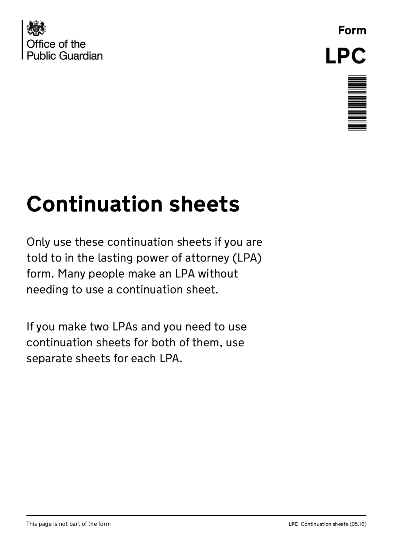 Form LPC - Continuation sheets | Study notes Law | Docsity