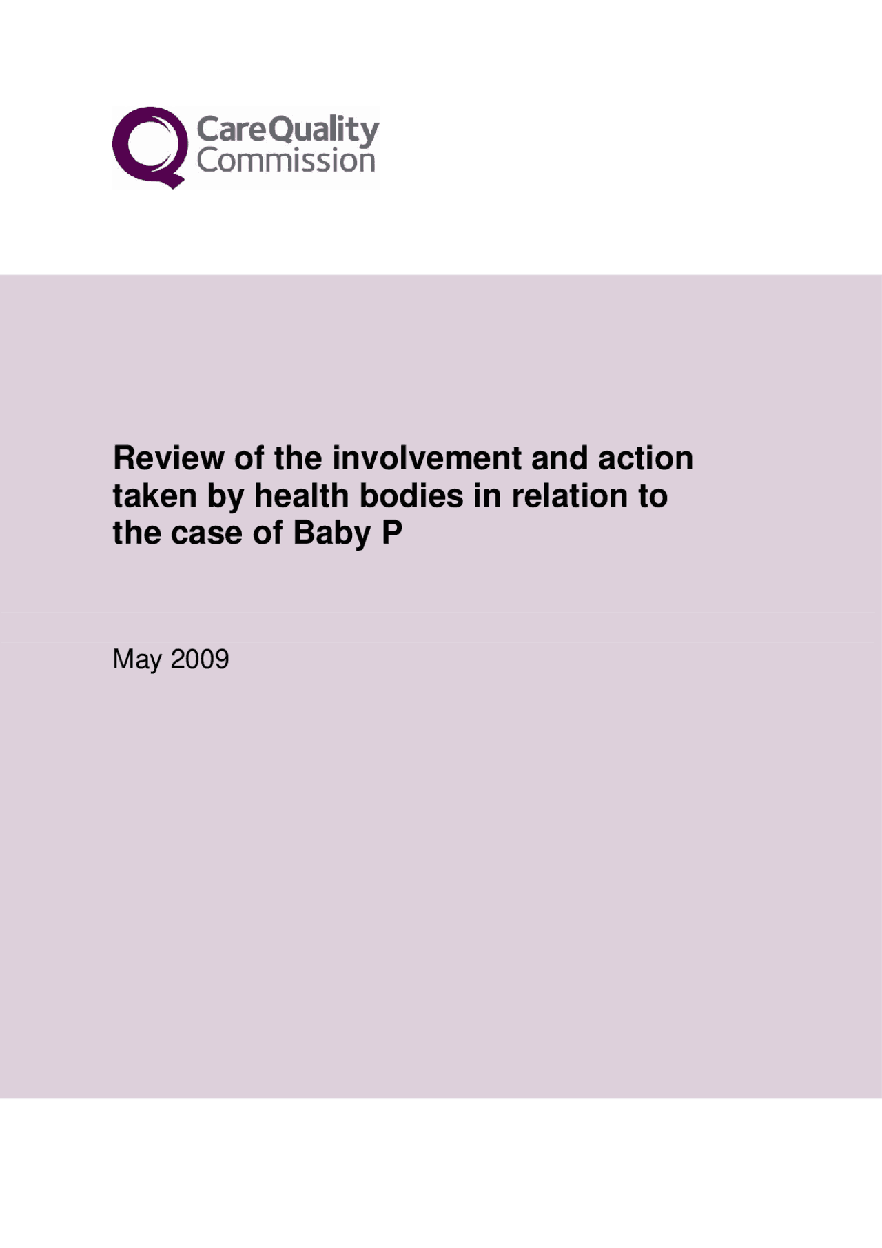 CQC Review: Health Bodies' Involvement and Actions in the Baby P Case ...