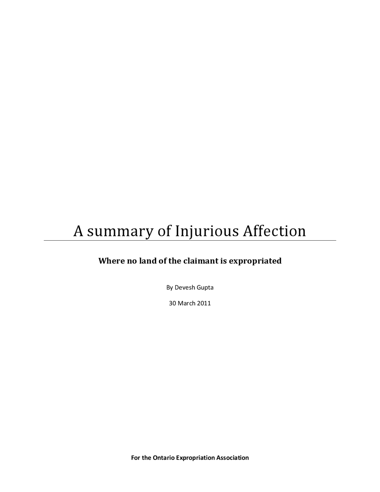 A summary of Injurious Affection | Slides Law | Docsity