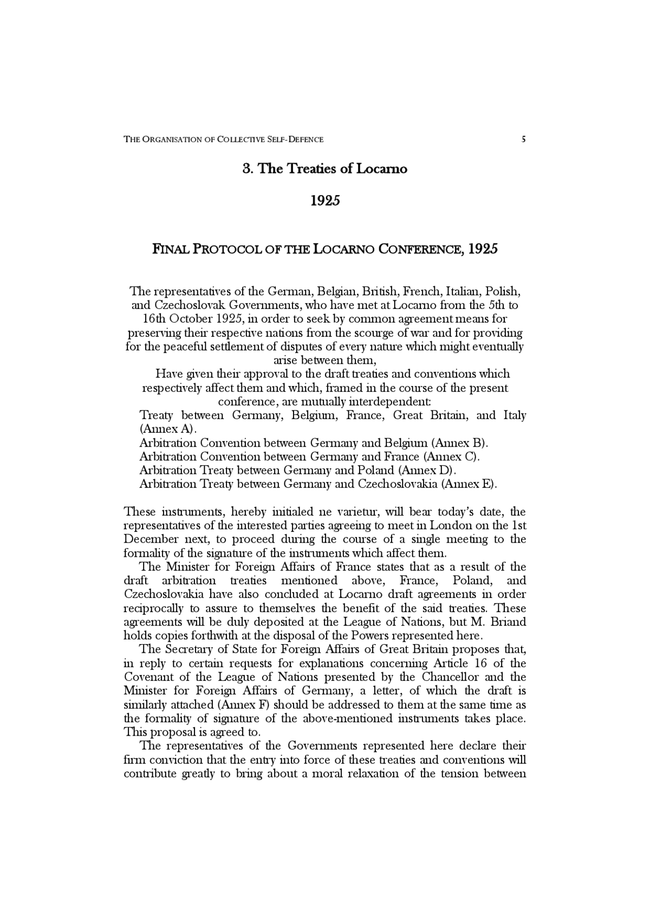 Treaty of Locarno: Collective Self-Defence Agreements between European ...