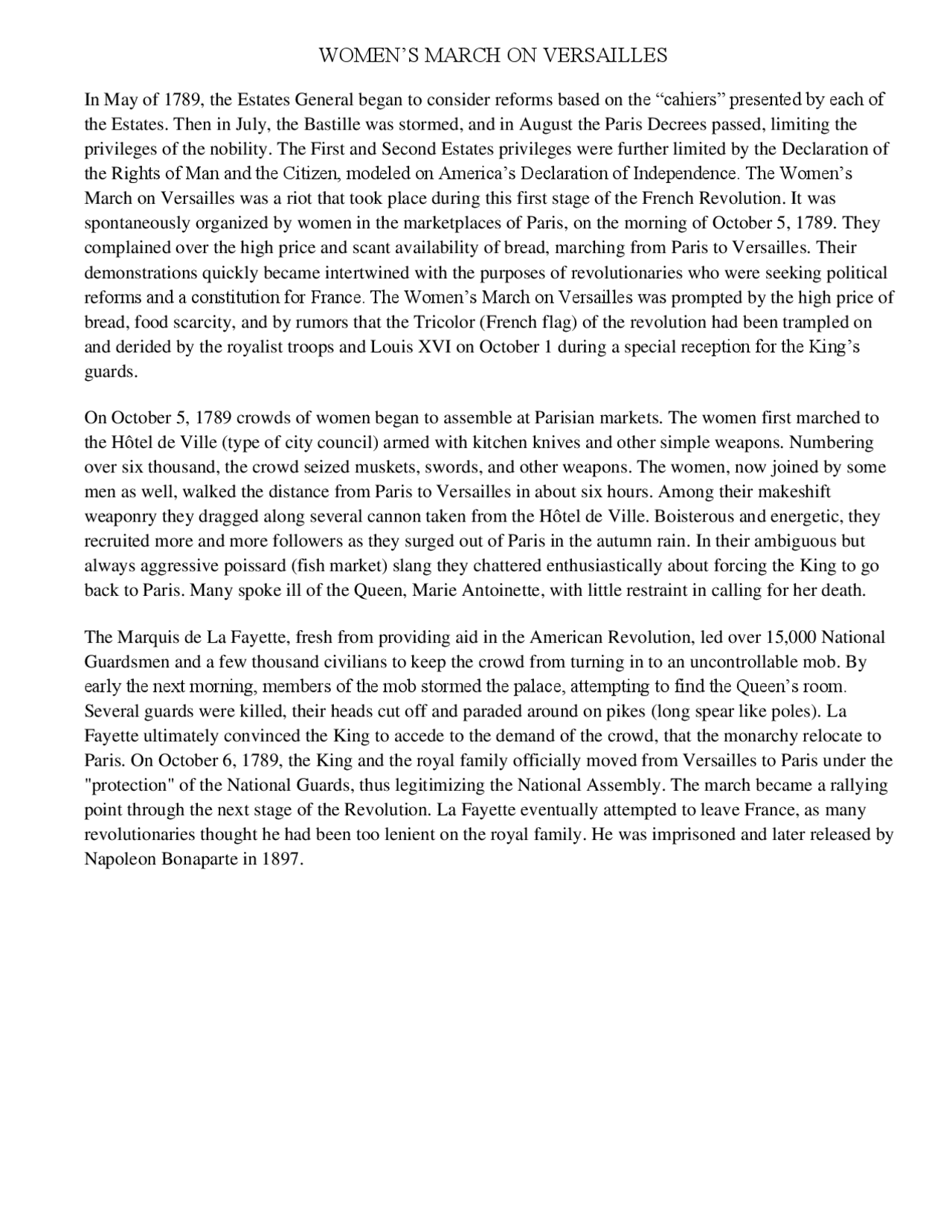 Women's March on Versailles & August Decrees: Key French Revolution ...