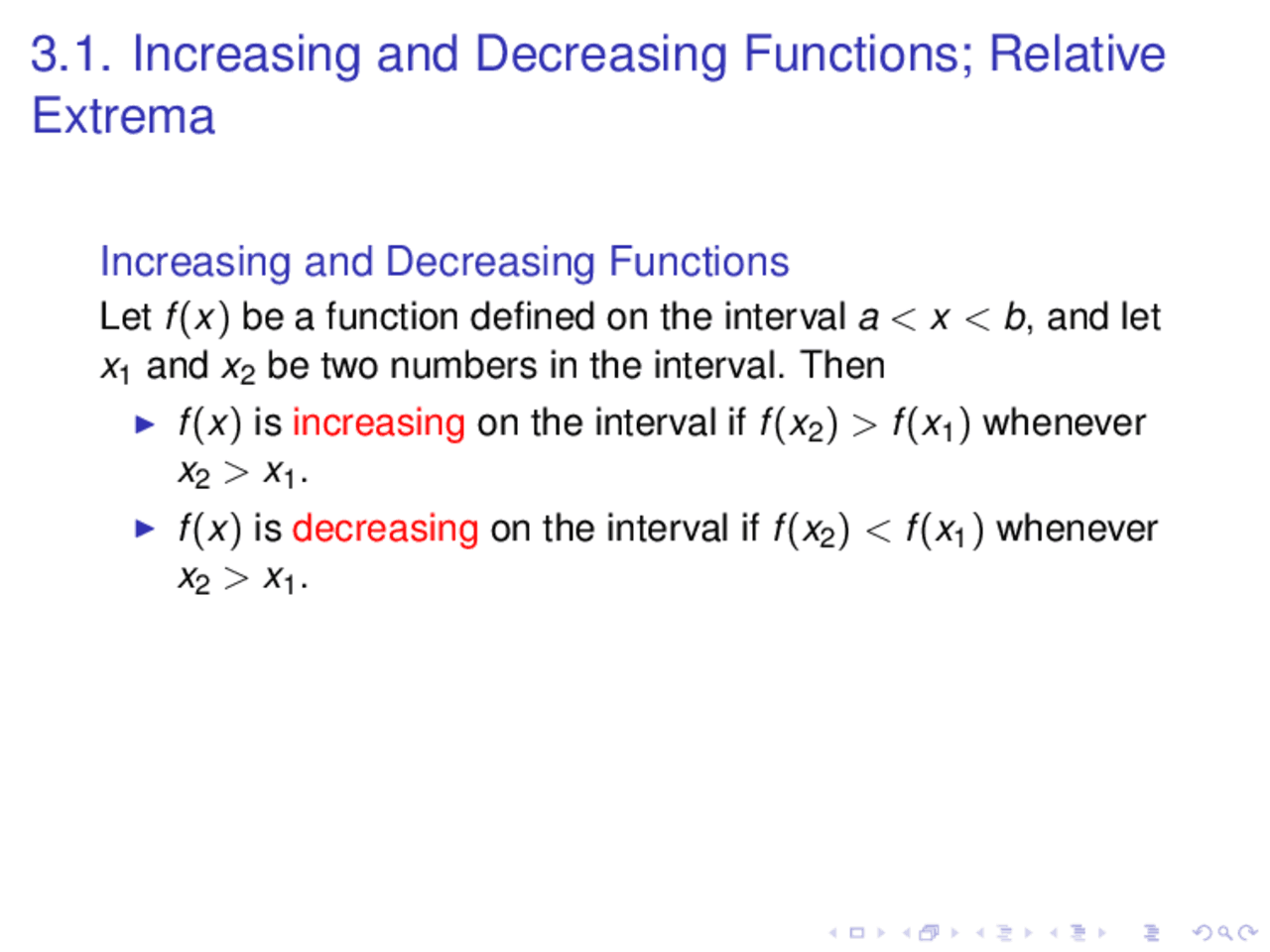 3.1. Increasing and Decreasing Functions; Relative Extrema | Study ...