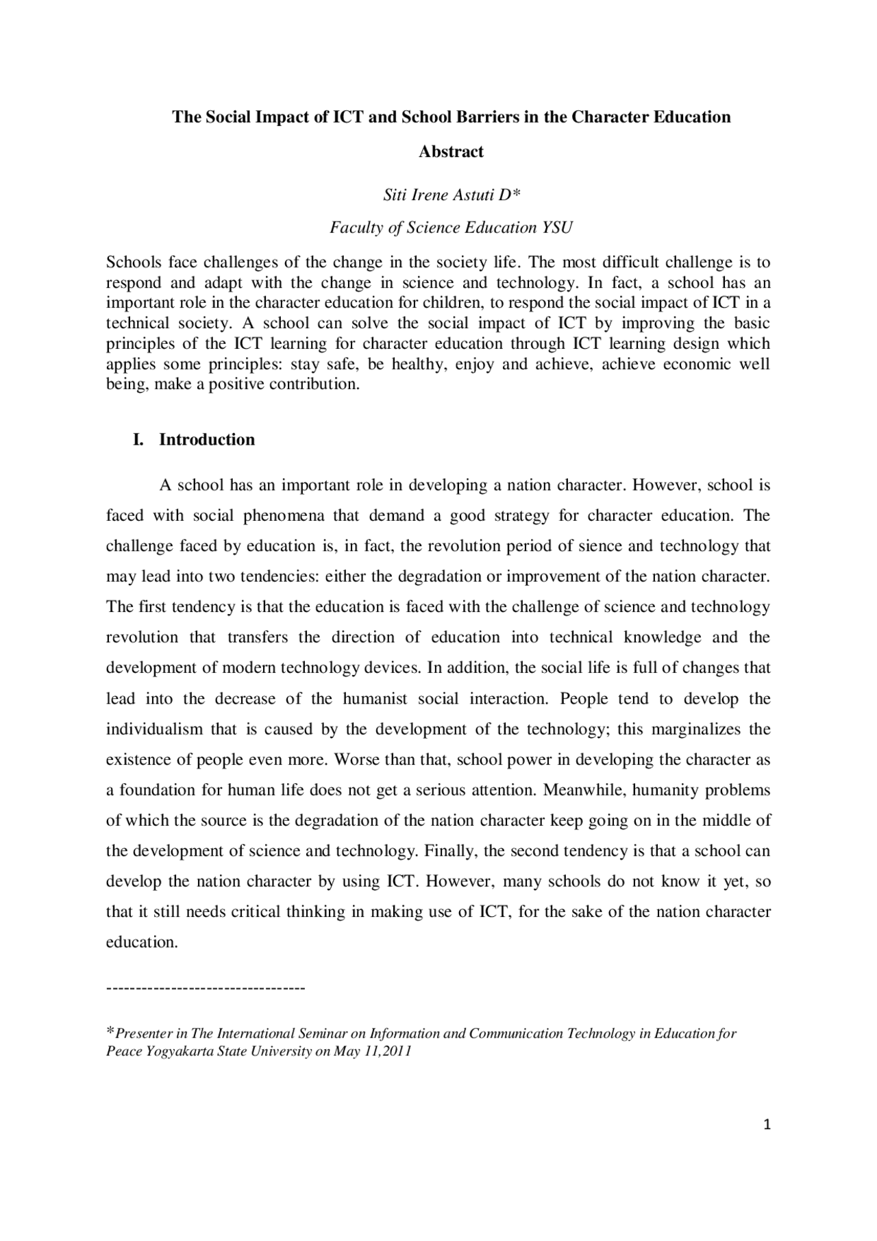 The Social Impact of ICT and School Barriers in the Character ...