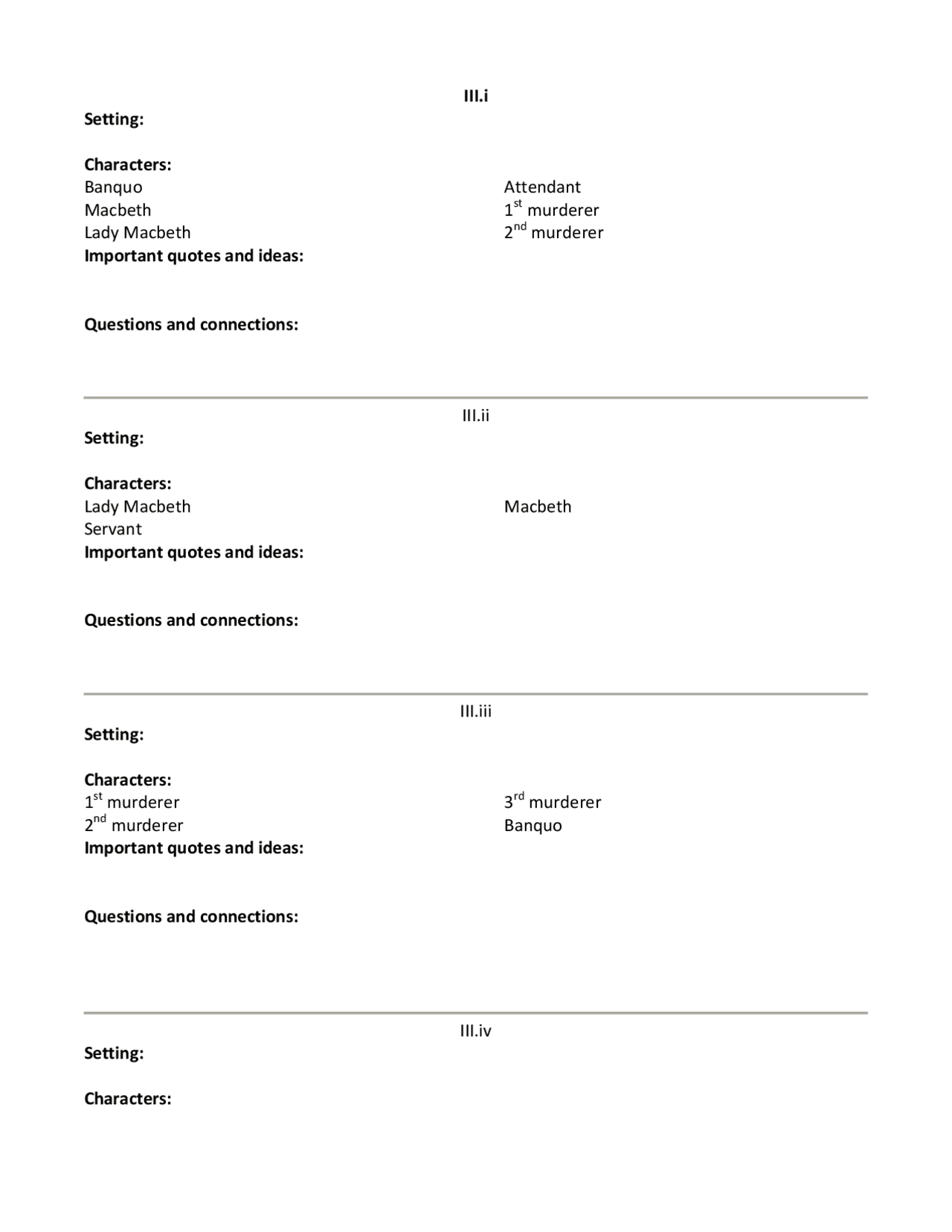Act III Scenes Analysis in Macbeth | Study notes English Literature ...