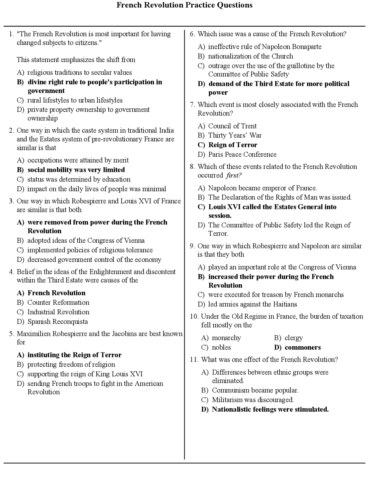 French Revolution Practice Questions | Study Guides, Projects, Research ...