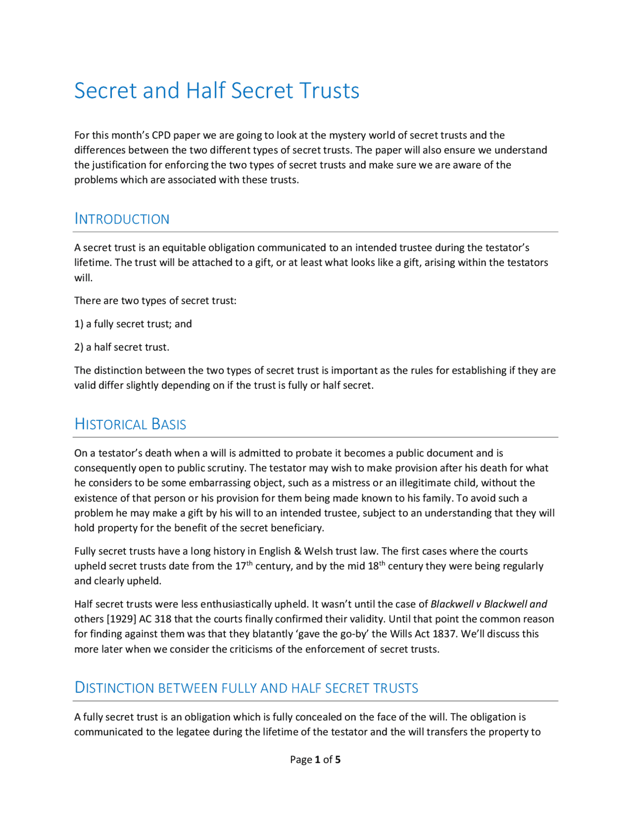 Secret And Half Secret Trusts Exercices Communication Docsity