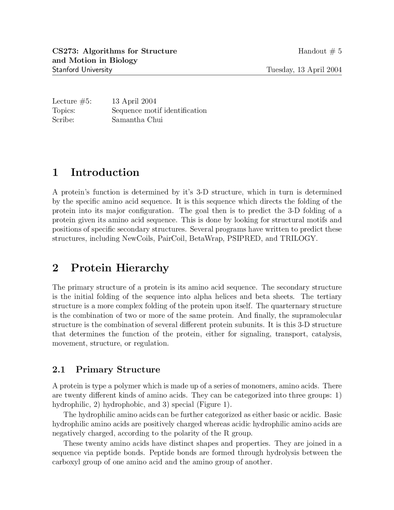 1 Introduction 2 Protein Hierarchy Lecture Notes Kinematics Docsity