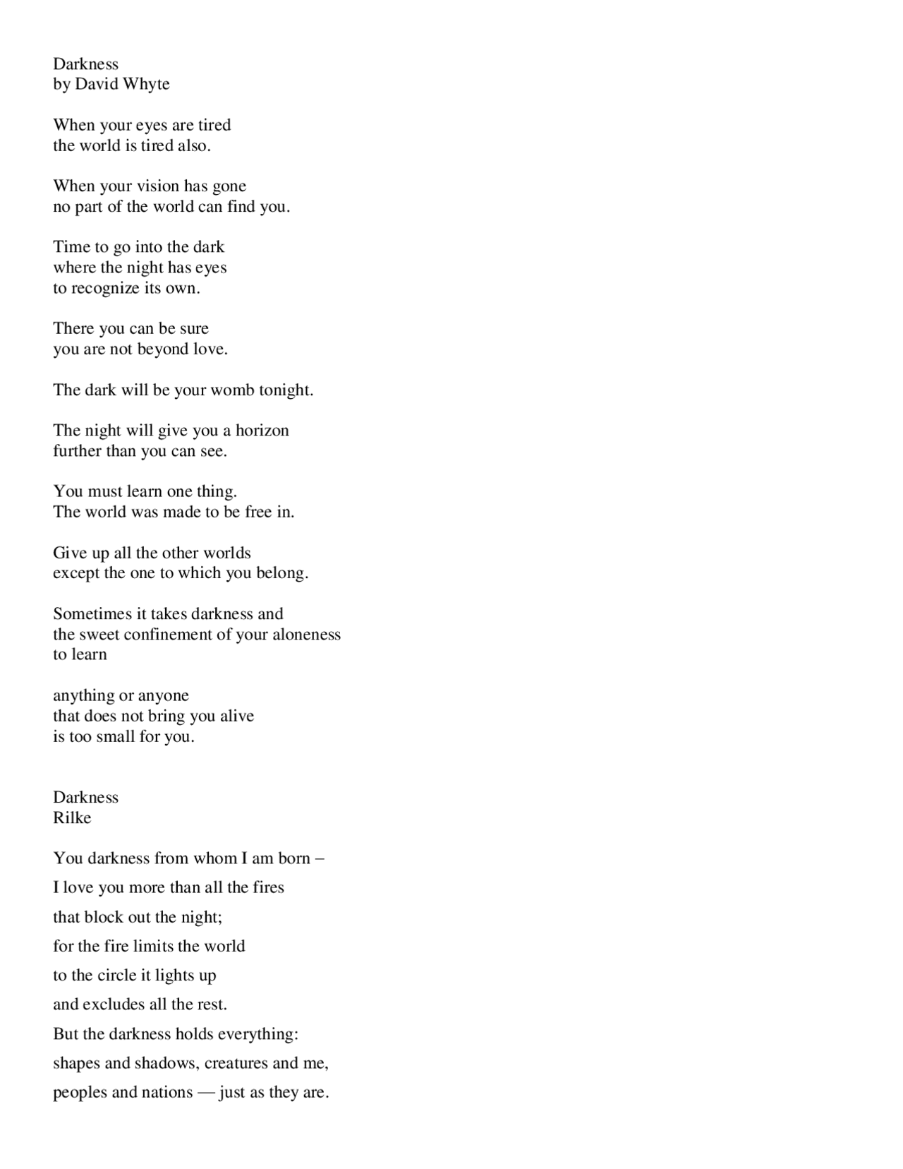 Darkness by David Whyte When your eyes are tired the world ...