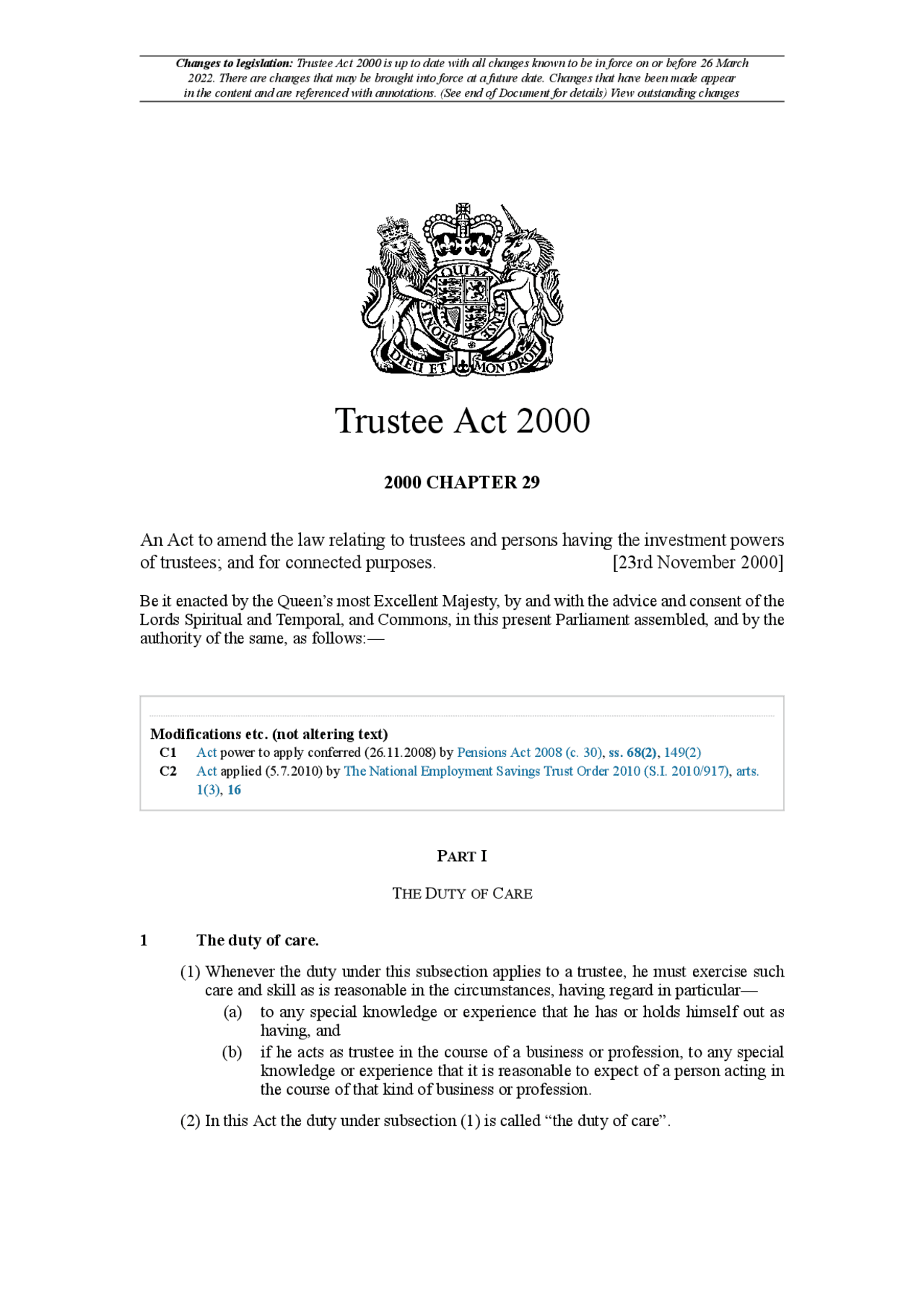 Trustee Act 2000 | Study notes Art | Docsity