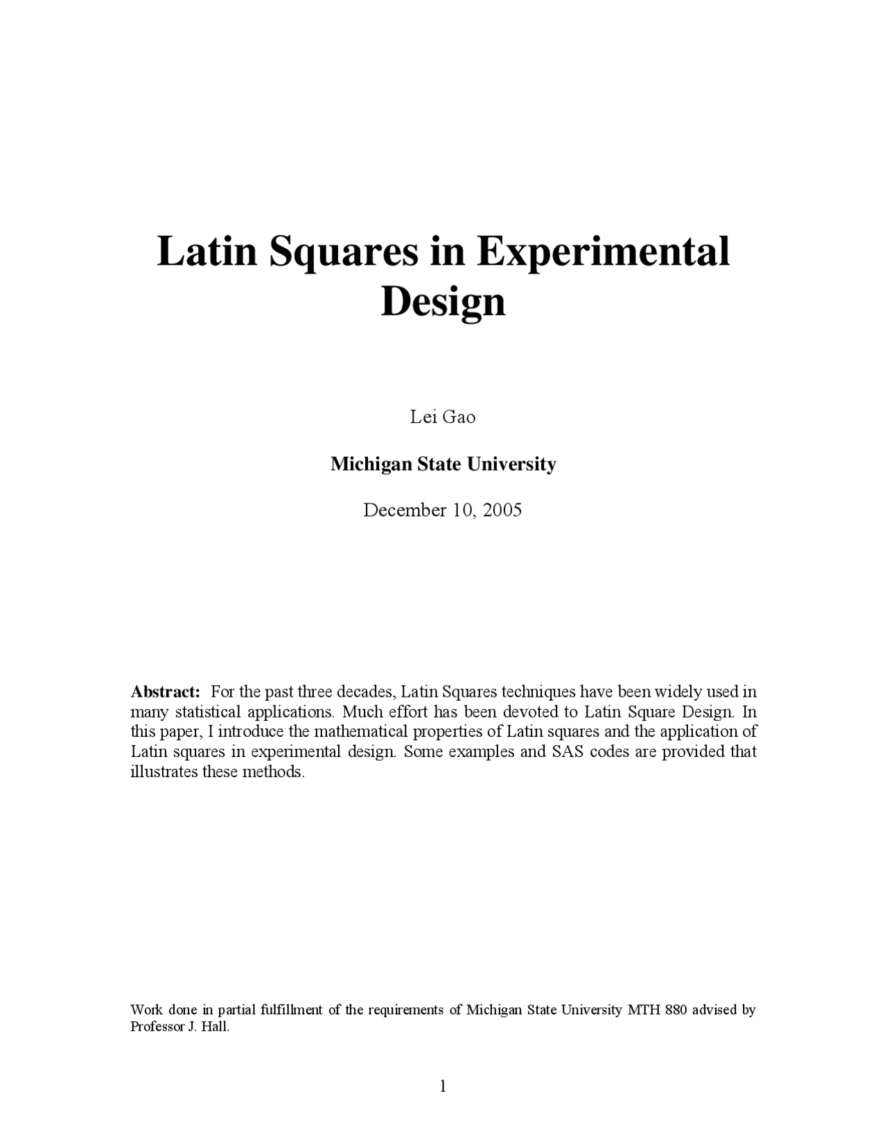 Latin Squares In Experimental Design Lecture Notes Latin Docsity