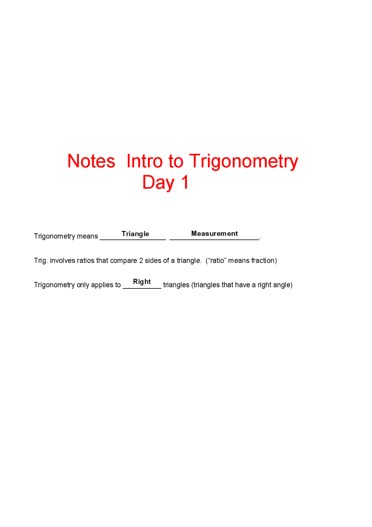 Notes On Trigonometry Understanding Ratios And Finding Missing Sides Slides Trigonometry