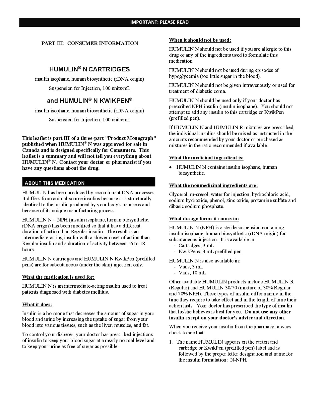 humulin® n cartridges | Exercises Acting | Docsity