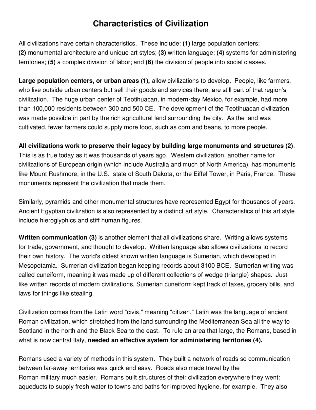 Characteristics of Civilization | Exams Architecture | Docsity