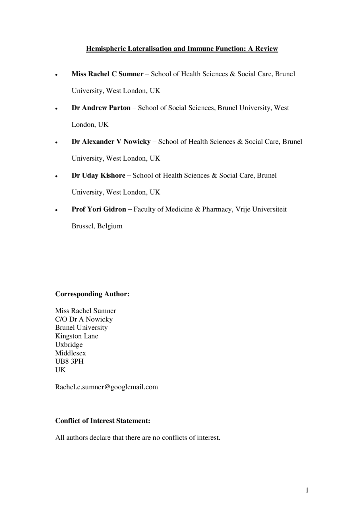 1 Hemispheric Lateralisation And Immune Function Lecture Notes Design
