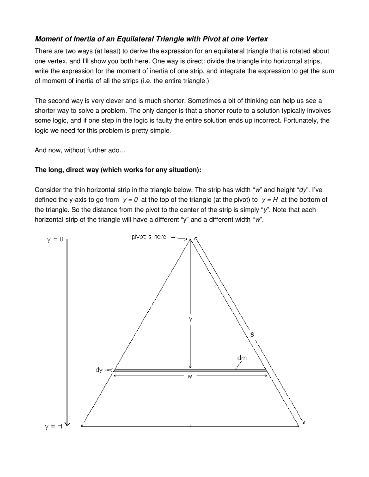 Moment of Inertia of an Equilateral Triangle with Pivot at one ...
