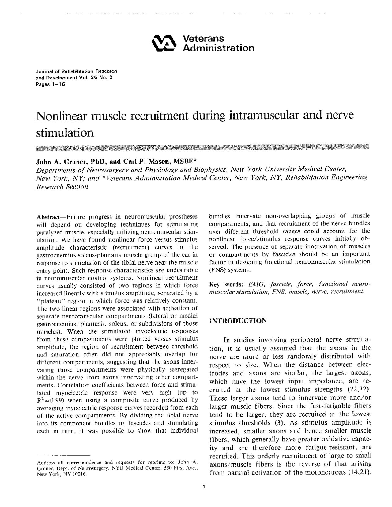 Nonlinear muscle recruitment during intramuscular and nerve | Summaries ...