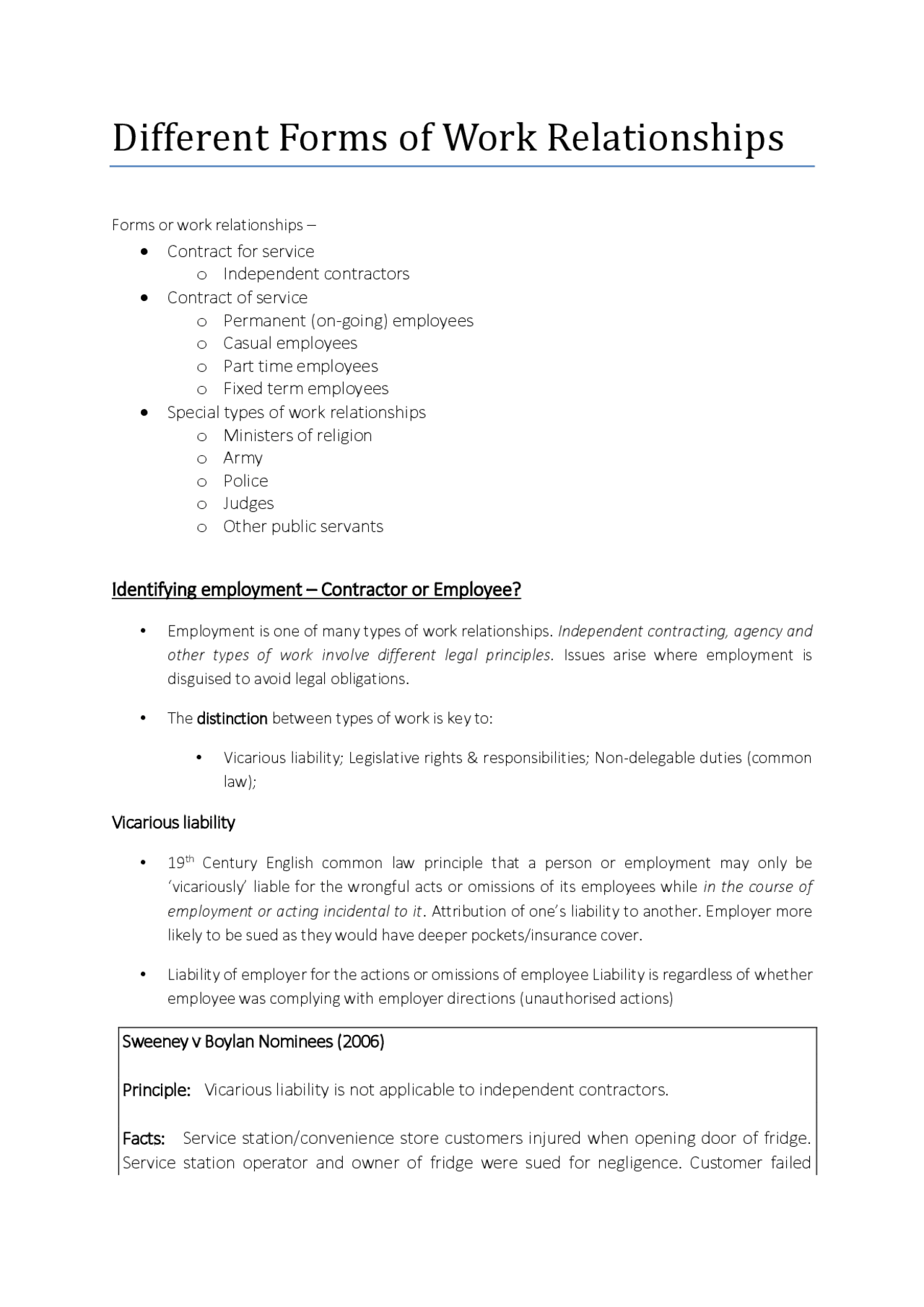 Different Forms Of Work Relationships Lecture Notes Law Docsity