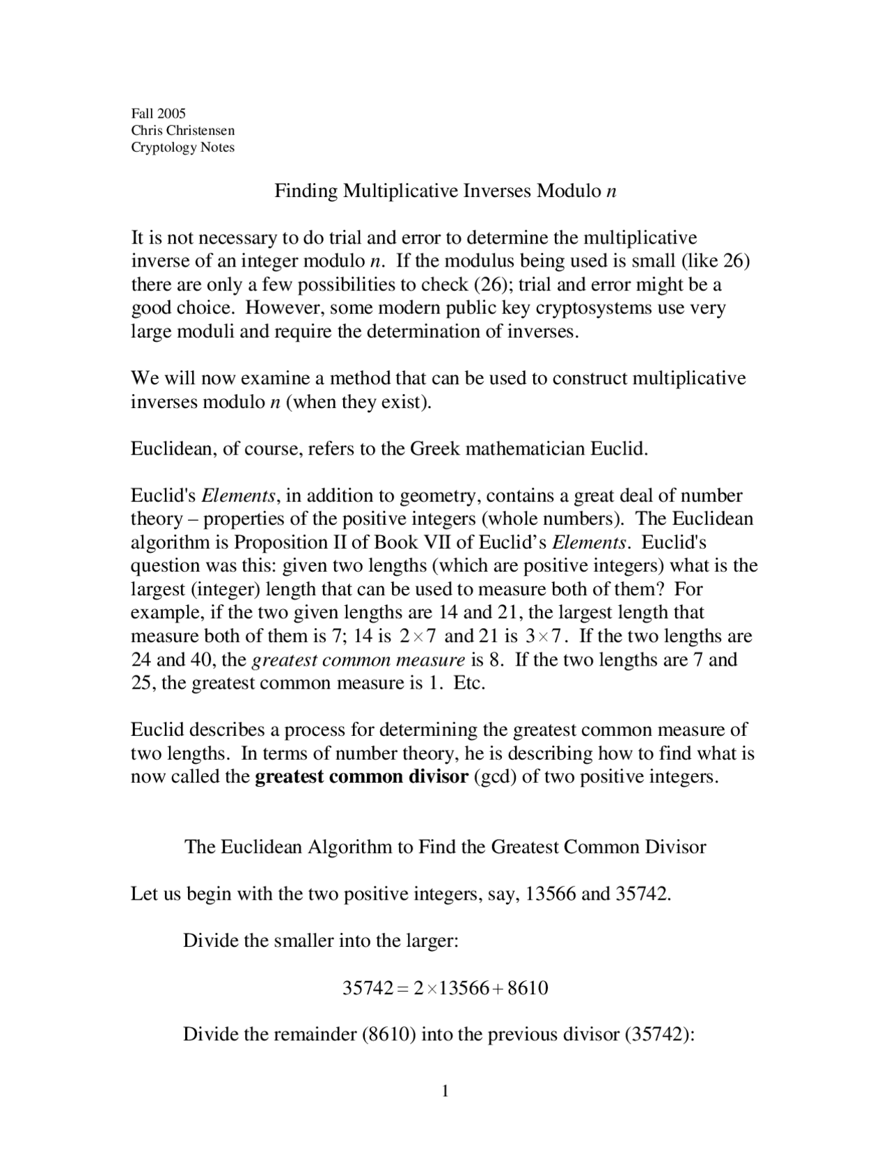 Euclidean Algorithm and Multiplicative Inverses | Study notes Geometry ...